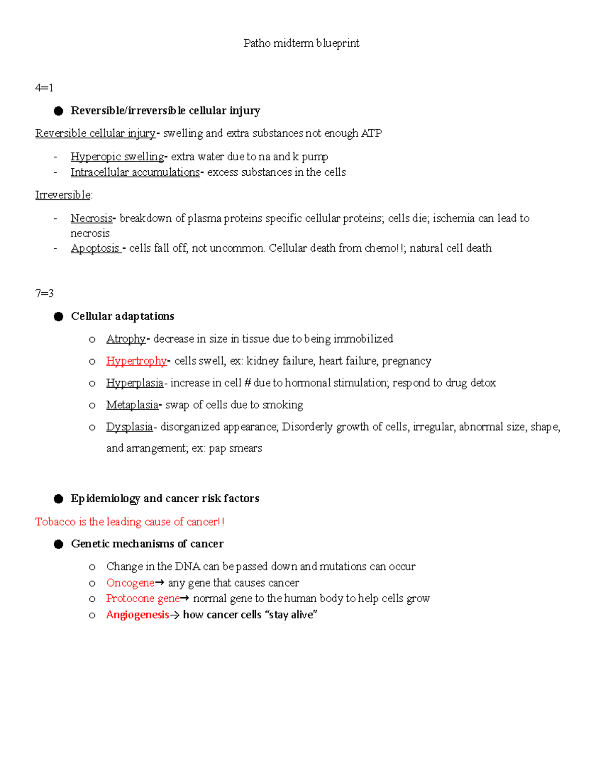 Patho midterm study guide - Warning: TT: more functions defined than expected Warning: TT: more ...