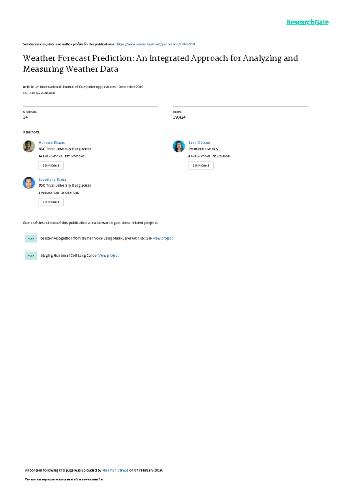 Weather Forecast Prediction An Integrated Approach - See discussions ...
