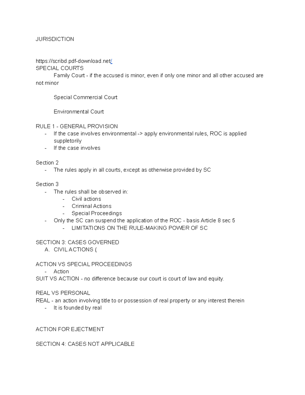 Remedial law notes- ROC - JURISDICTION scribd.pdf-download/ SPECIAL ...