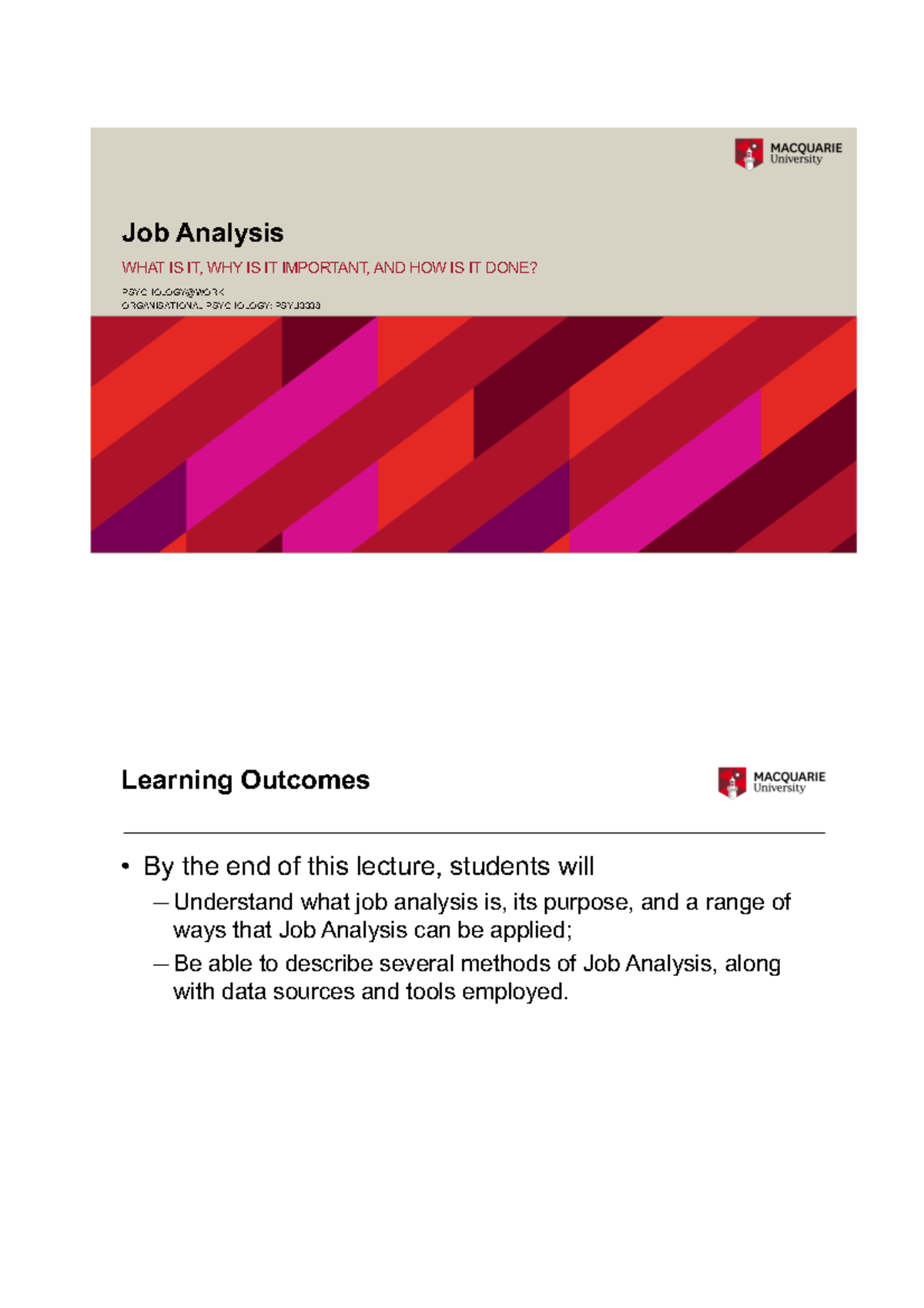 Week2-L1 Job Analysis 2024 - PSYCHOLOGY@WORK ORGANISATIONAL PSYCHOLOGY ...