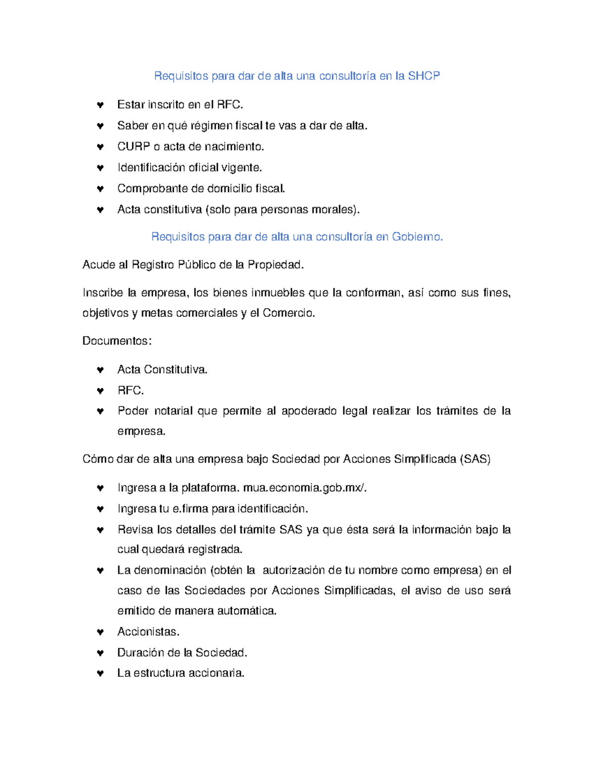 Conceptos - Requisitos para dar de alta una consultoría en la SHCP ...