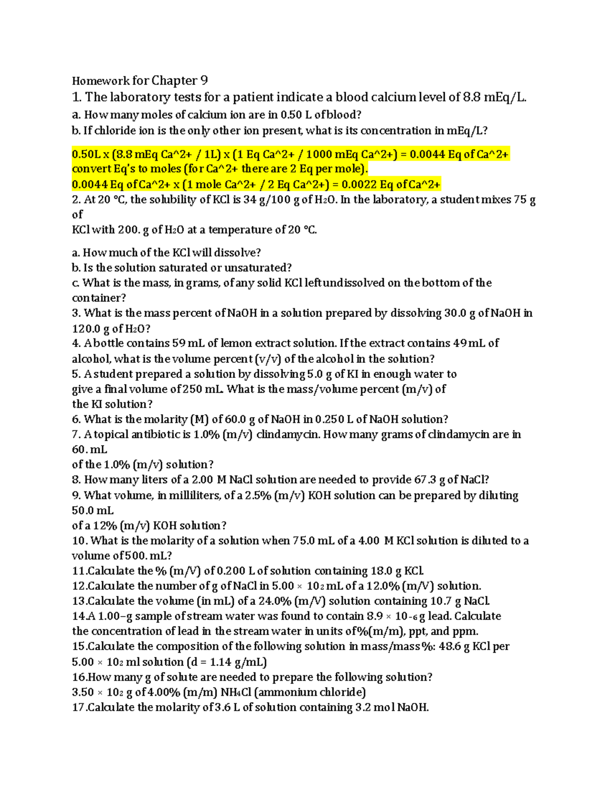 Chapter 9 Homework - Homework for Chapter 9 1. The laboratory tests for ...
