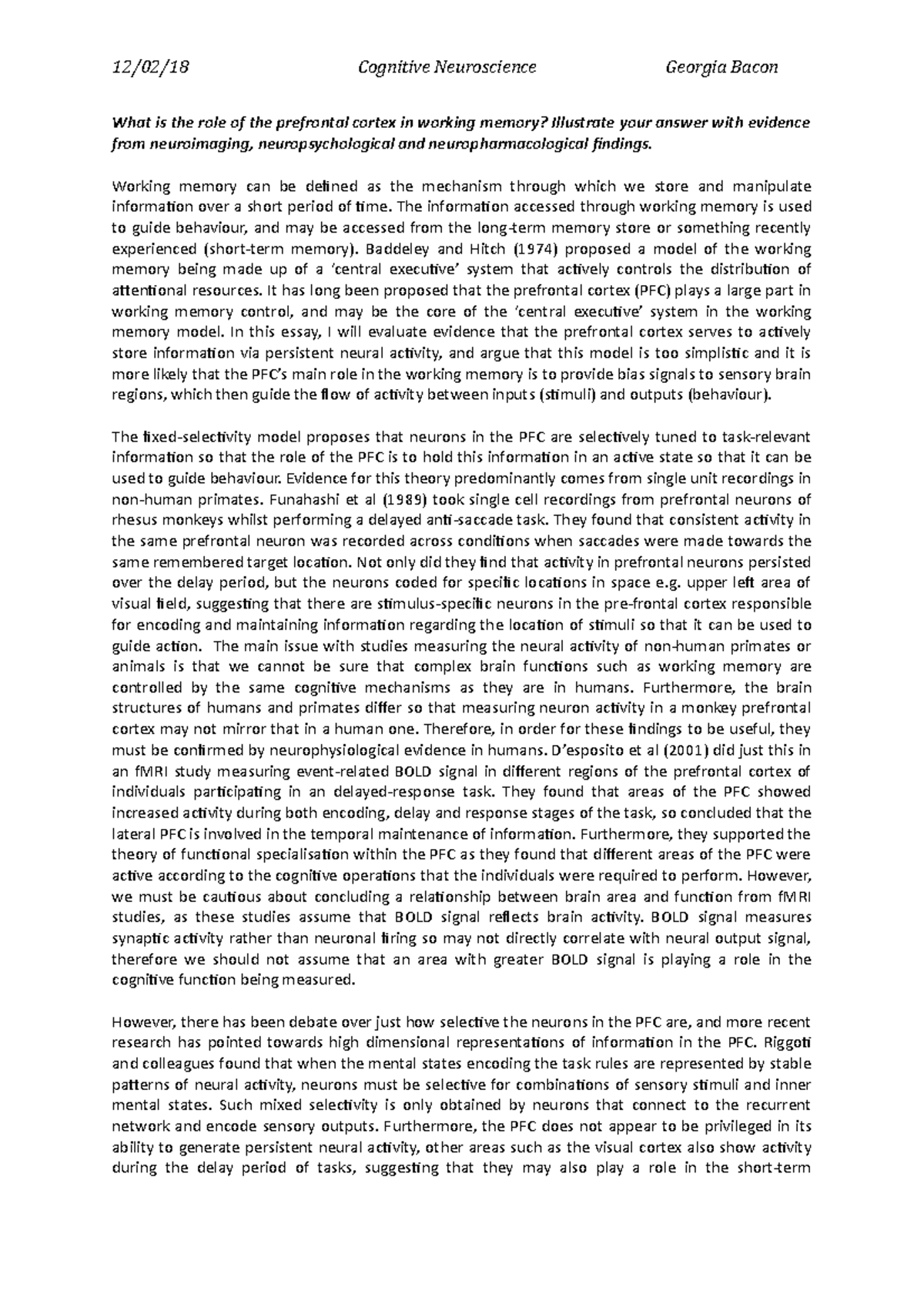 What Is The Role Of The Prefrontal Cortex In Working Memory Working