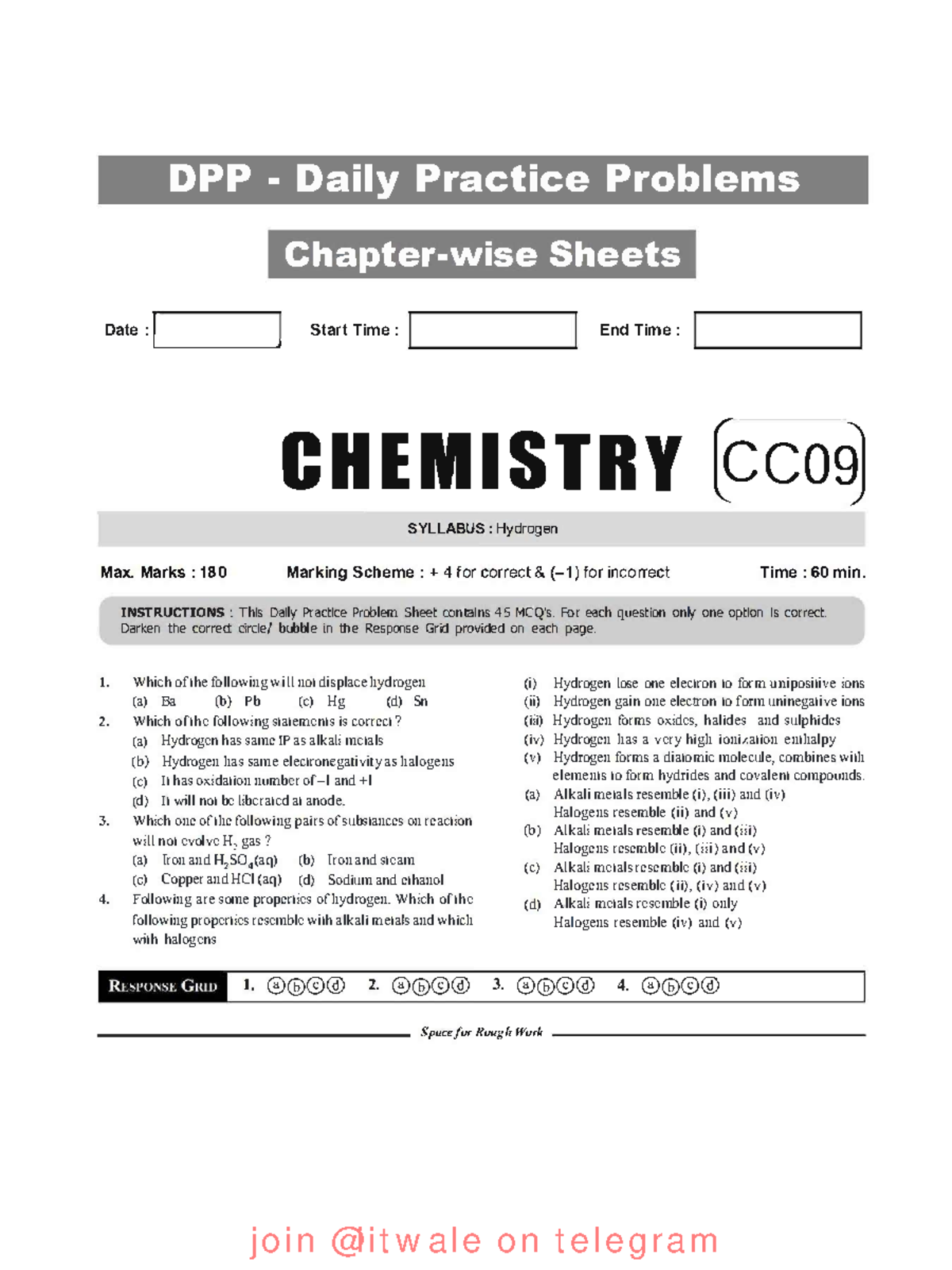 9 hydrogen - Neet - DPP - Daily Practice Problems Chapter-wise Sheets ...