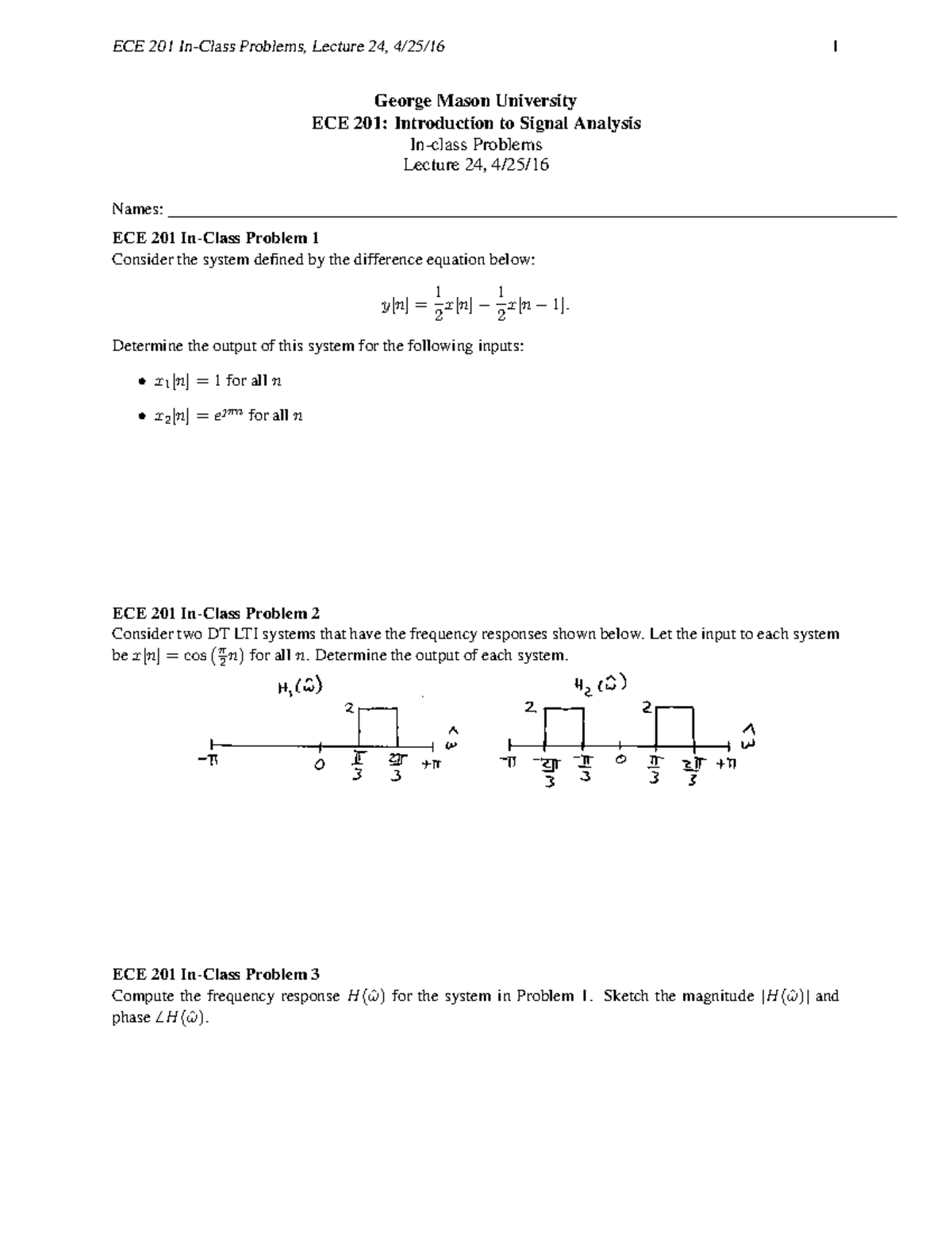 Problems In-class Lecture 24 - ECE 201 Problems, Lecture 24, 1 George ...
