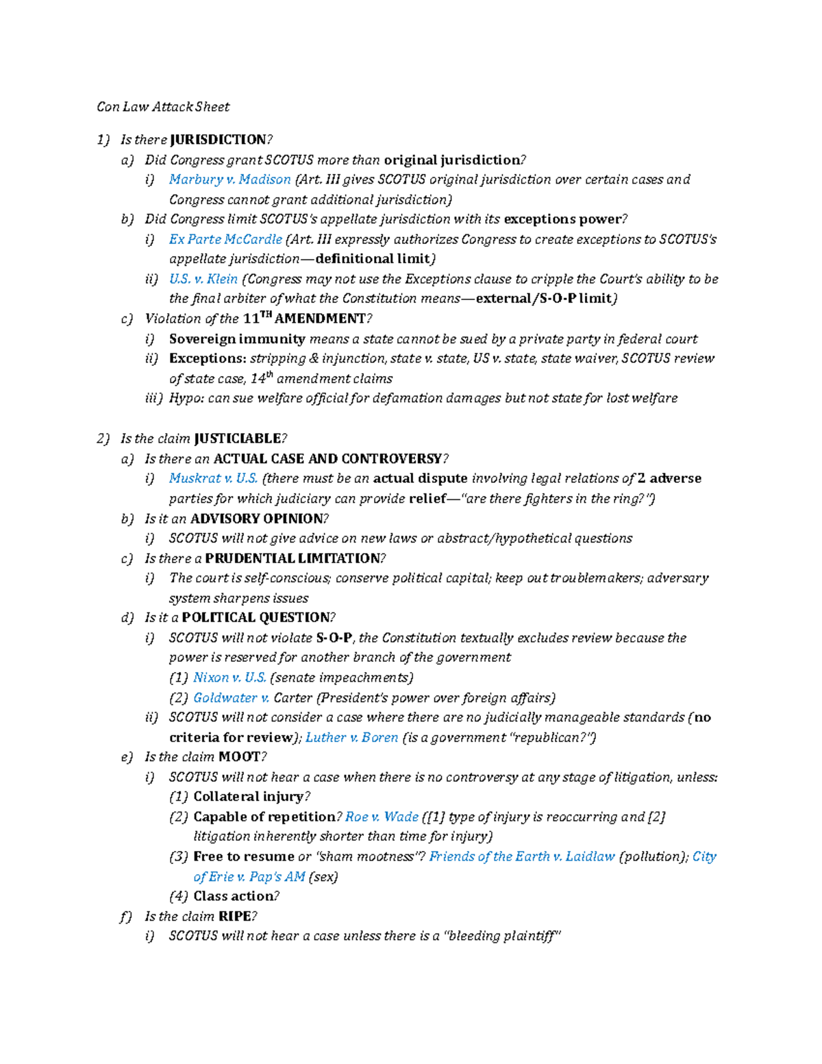 2020 Con-Law-Attack-Sheet - Con Law Attack Sheet Is there JURISDICTION ...