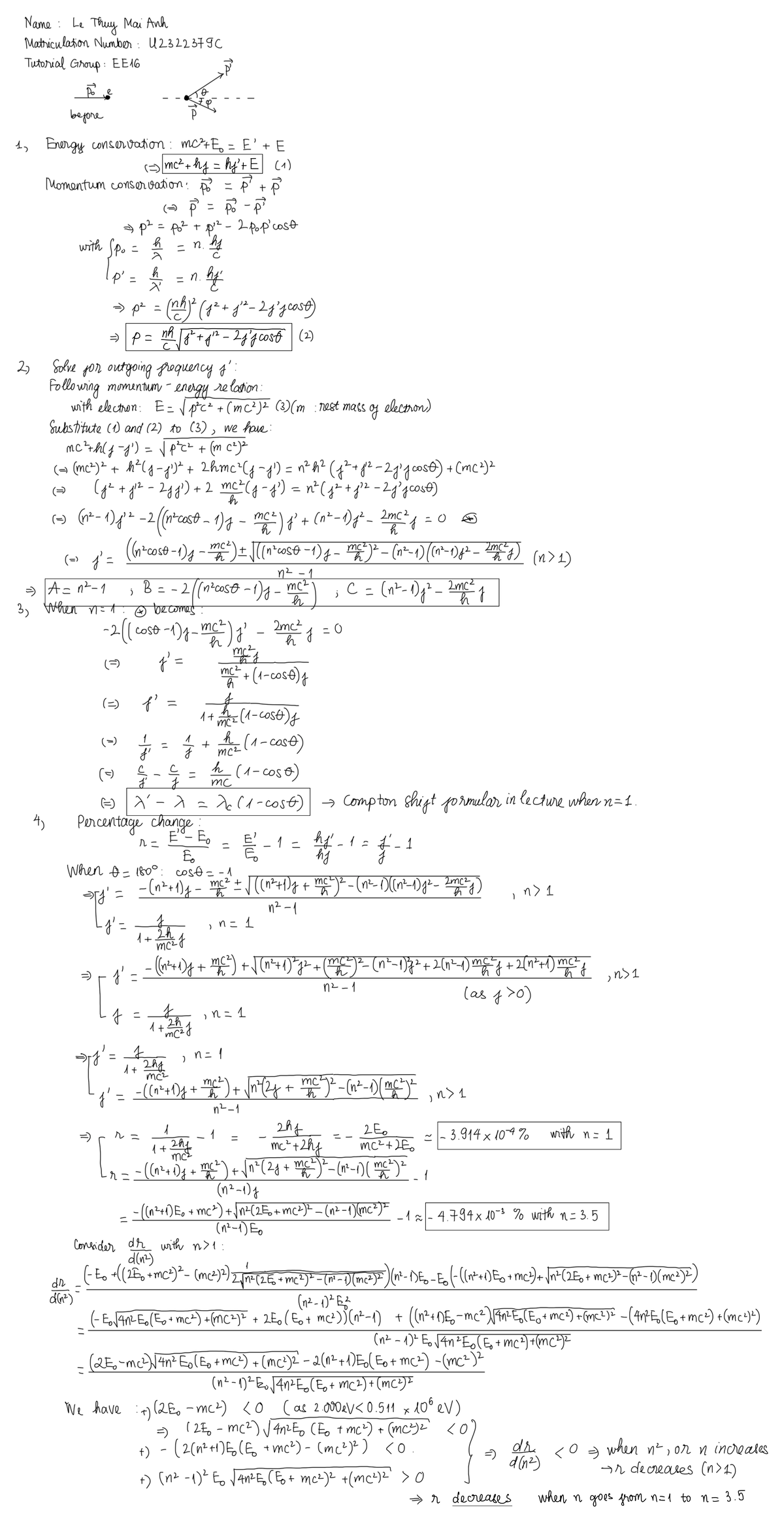 EE1102 Assignment - Name: Le Thuy Mai Anh Matriculation Number U2322379C Tutorial Group: EE16 ...