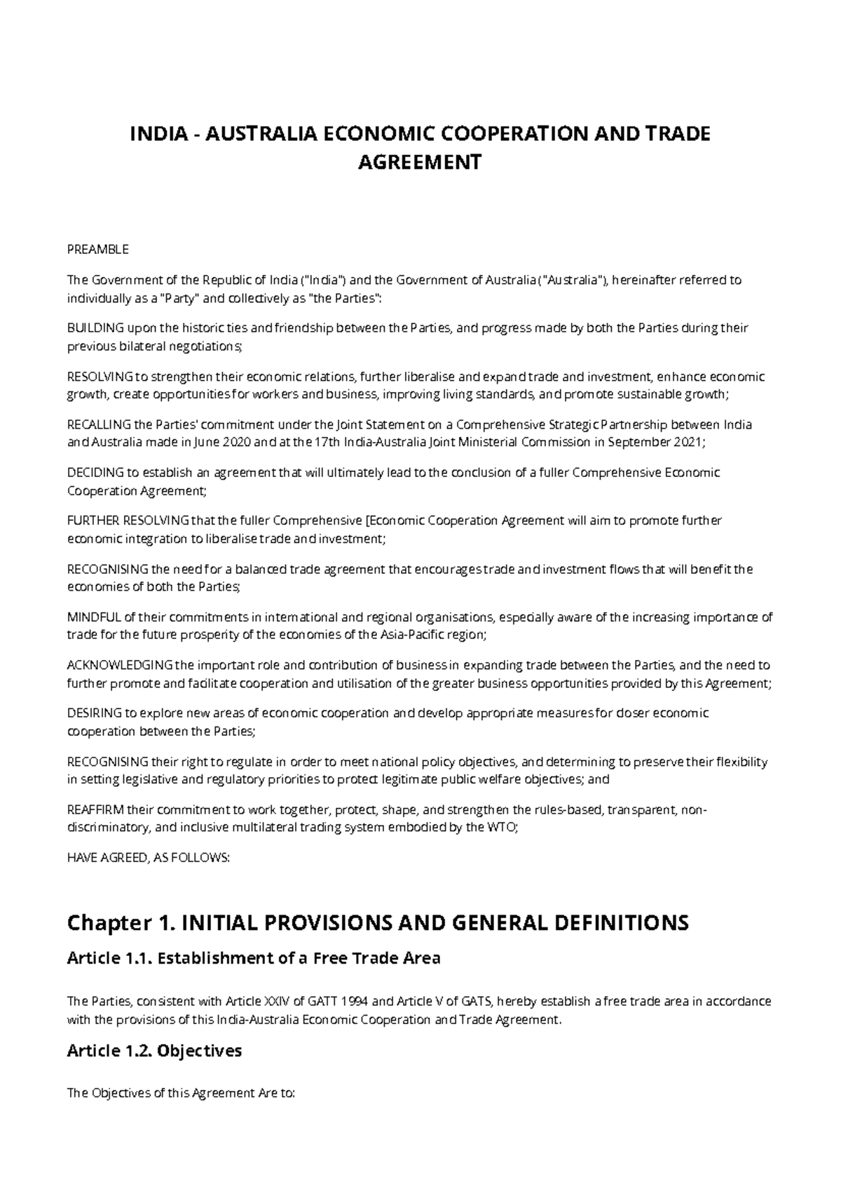 Australia india economic cooperation and trade agreement ecta 2022 ...