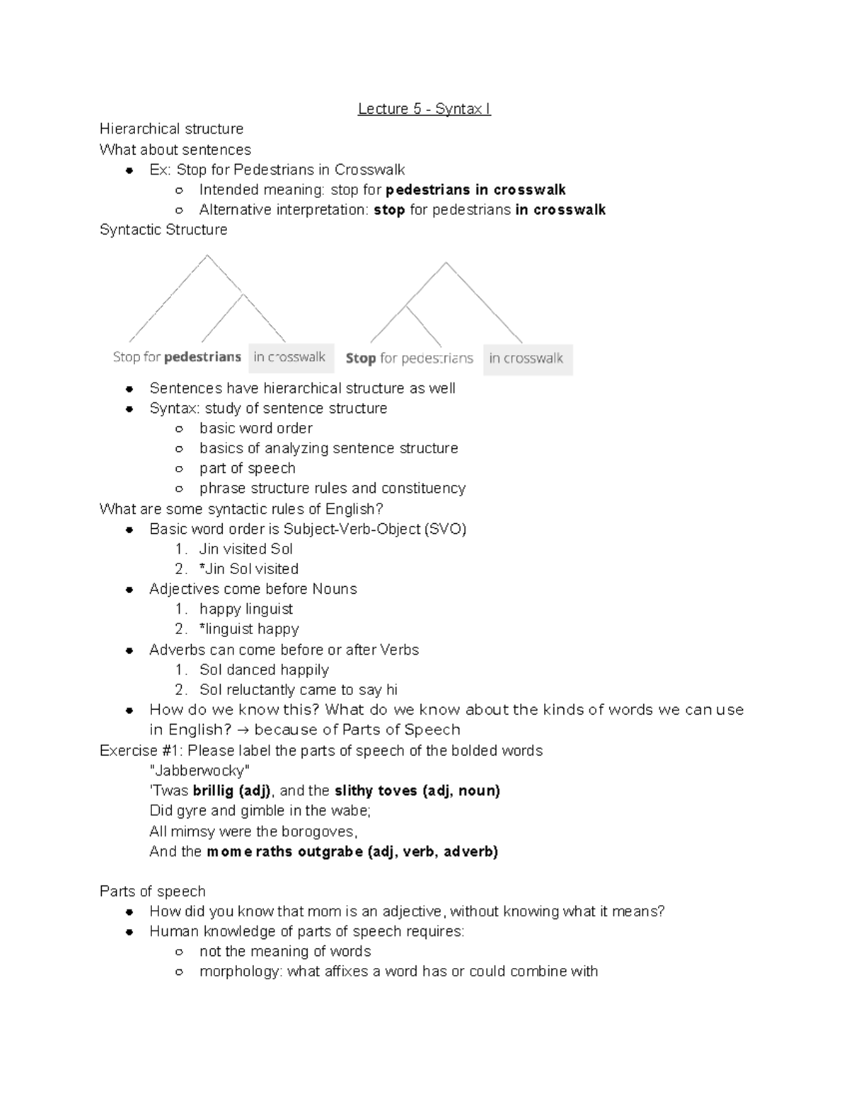 Lecture 5 Syntax I Professor Dorothy Ahn Lecture 5 Syntax I Hierarchical Structure What