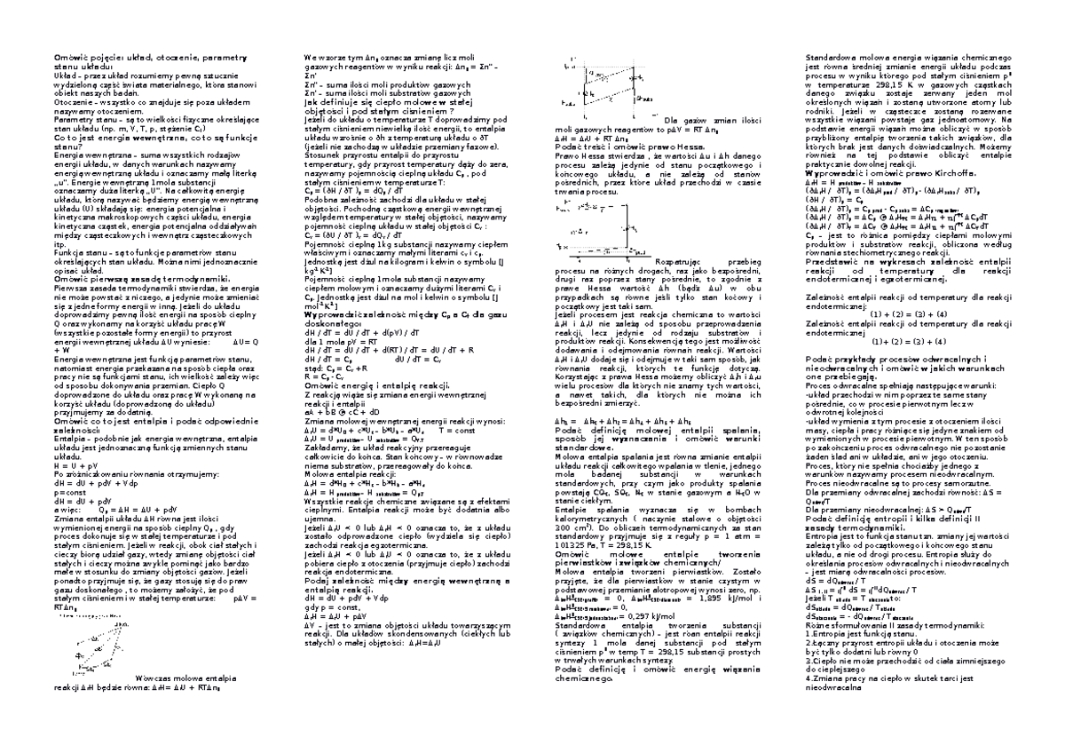 Chemia fizyczna - Omówić pojęcie: układ, otoczenie, parametry stanu ...