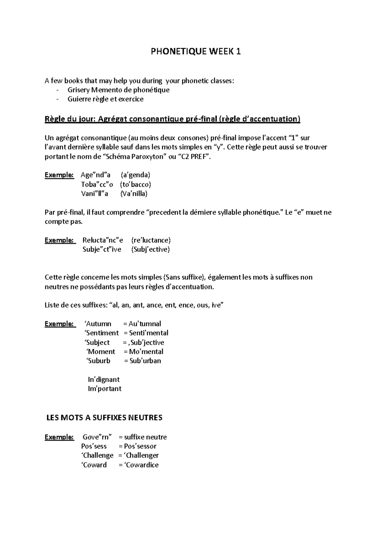 Phonetique WEEK 1 - Warning: TT: undefined function: 32 Warning: TT: undefined function: 32 ...