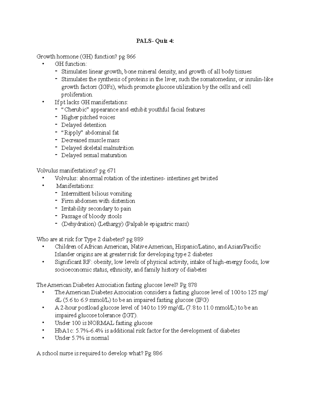 N307-Quiz 4 pdf - Study guide for Quiz 4 - PALS- Quiz 4: Growth hormone ...