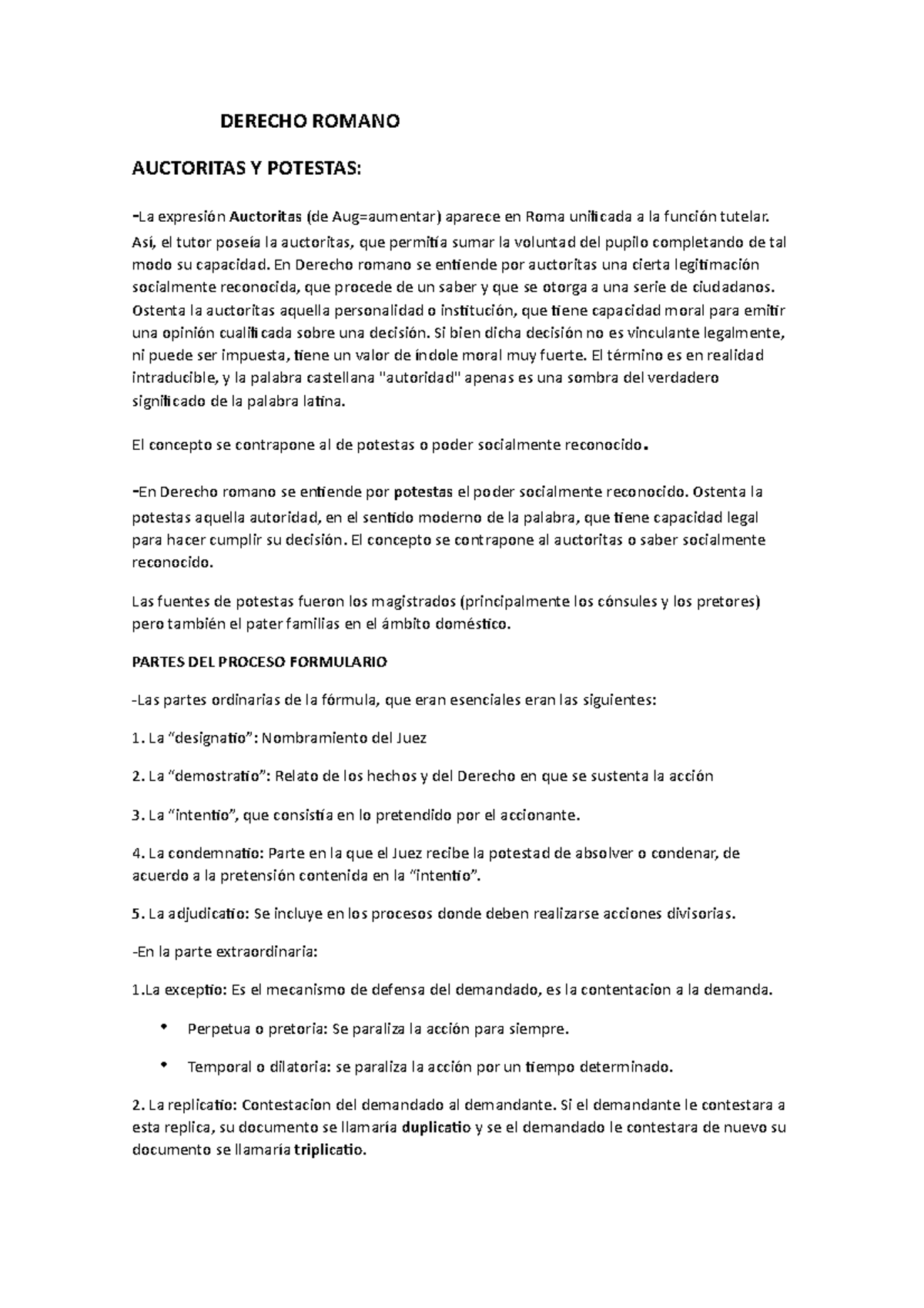 Examen romano - DERECHO ROMANO AUCTORITAS Y POTESTAS: - La expresión ...