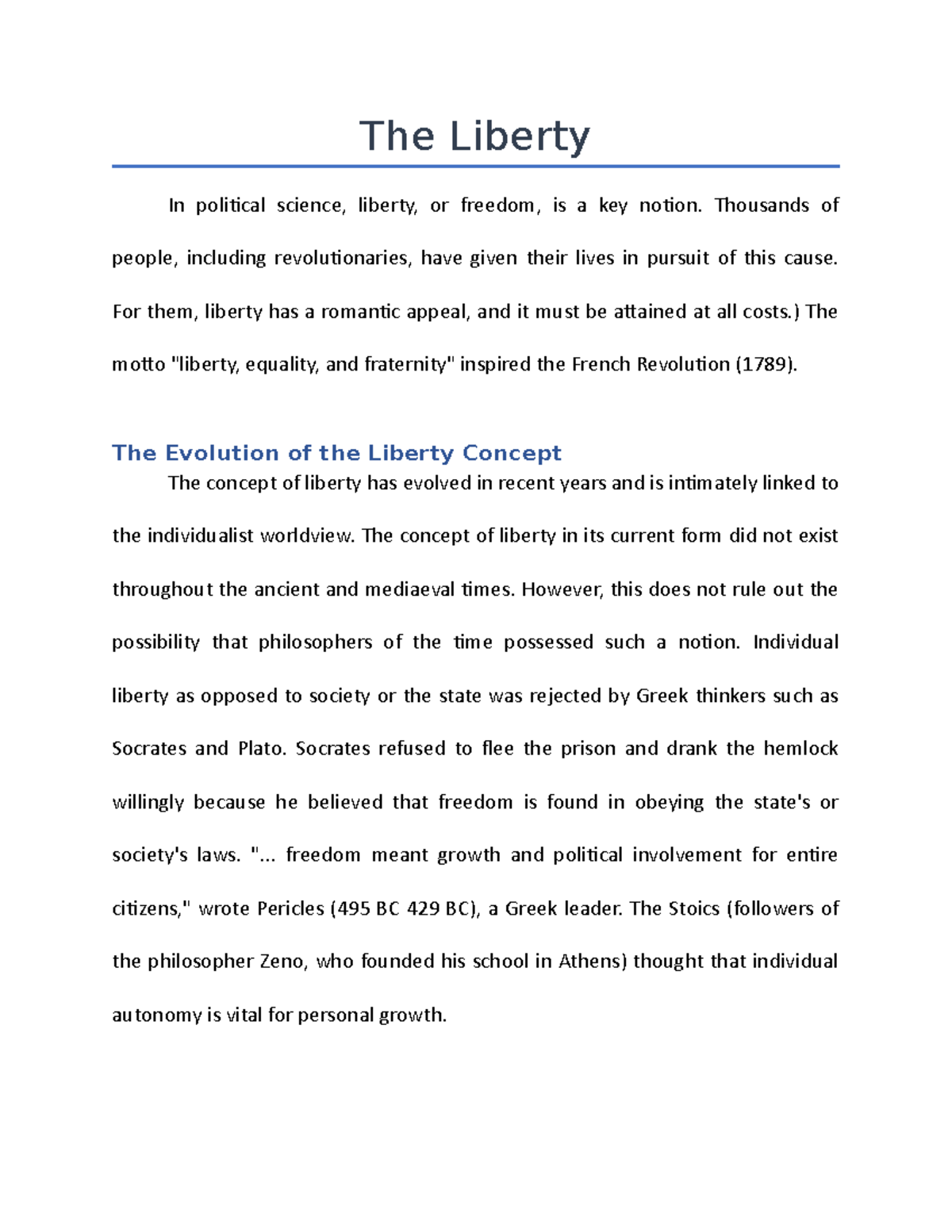 Brife Note on The Liberty - The Liberty In political science, liberty ...