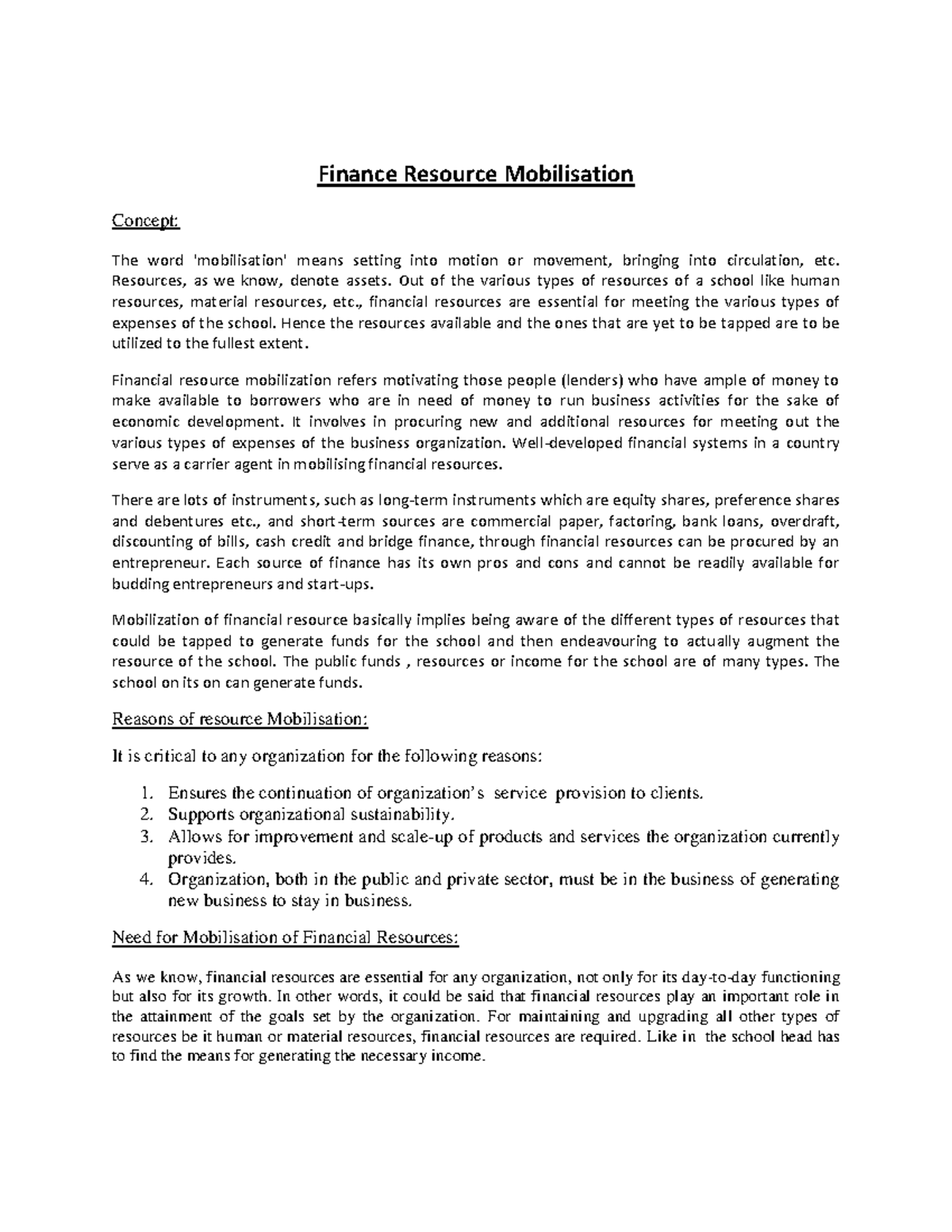 Finance Resource Mobilisation 1 - Finance Resource Mobilisation Concept ...