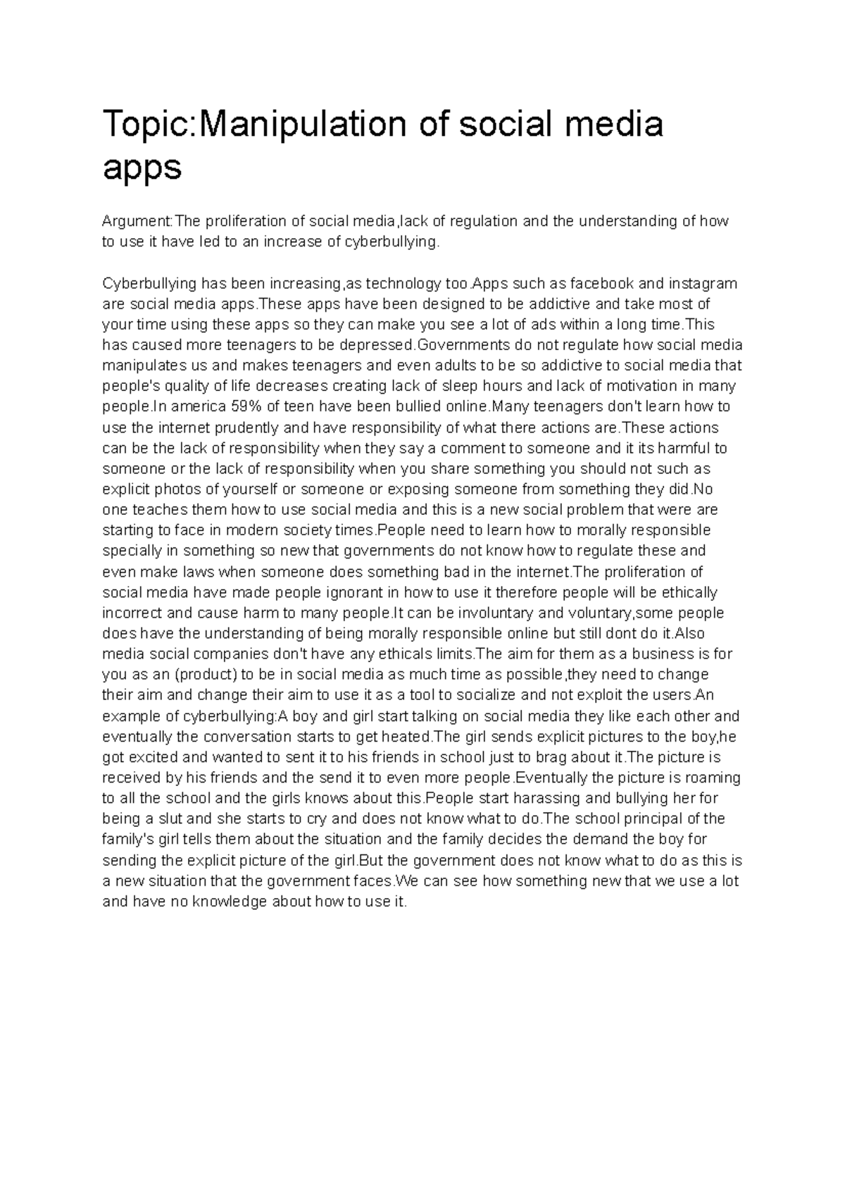 Activity 5 - notes - Topic:Manipulation of social media apps Argument ...