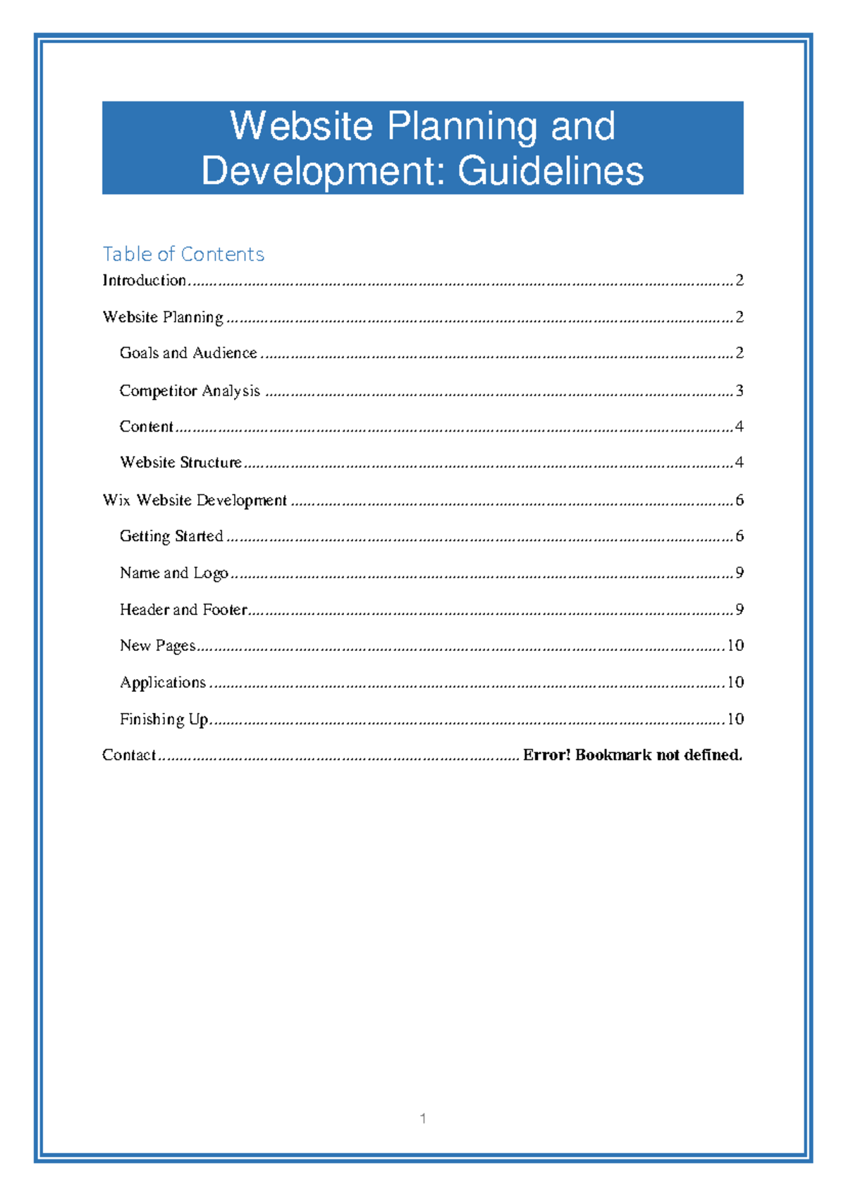 Practical 1 handin - Website Planning and Development: Guidelines Introduction Table of Contents ...
