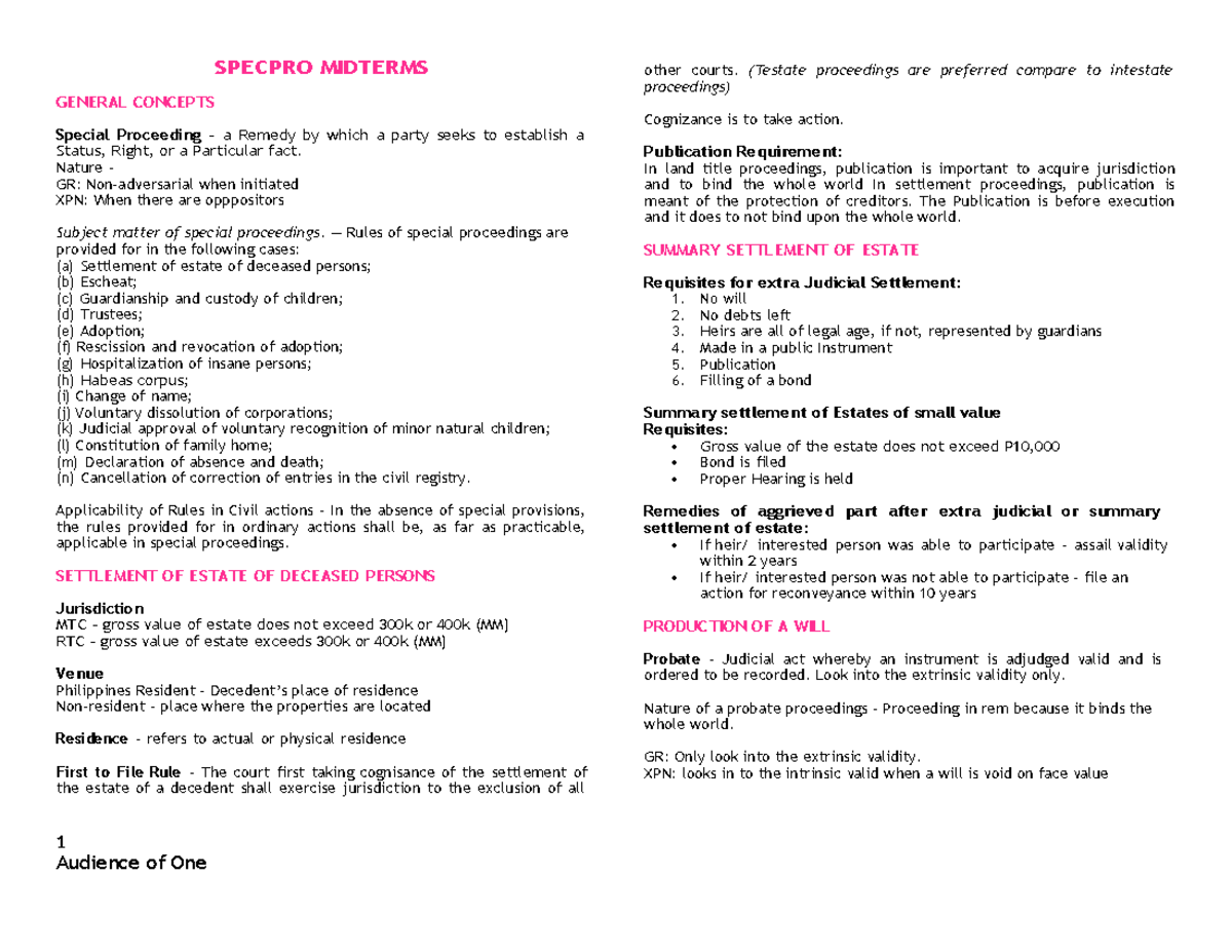 special procedure - 1 SPECPRO MIDTERMS GENERAL CONCEPTS Special ...