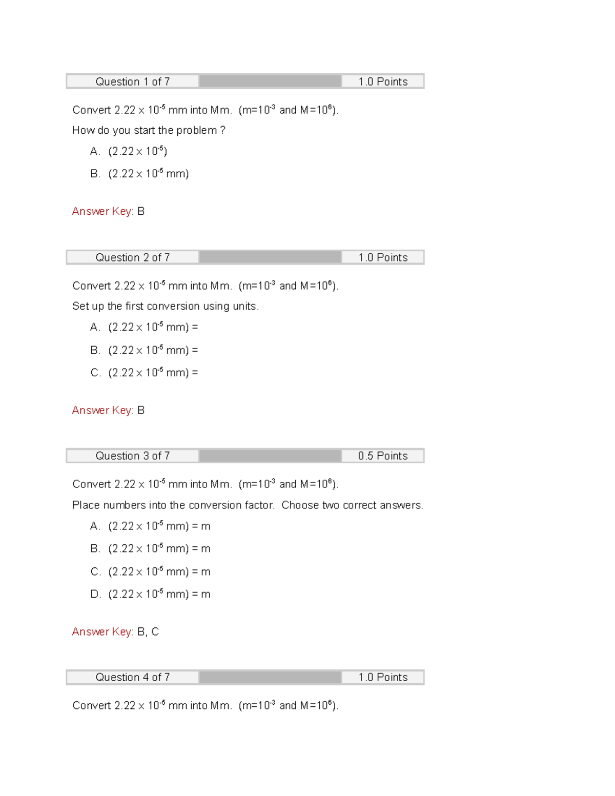 Unit 1 Qz 2 (Chapter 1, Two Step Conversion) - Question 1 of 7 1 Points ...