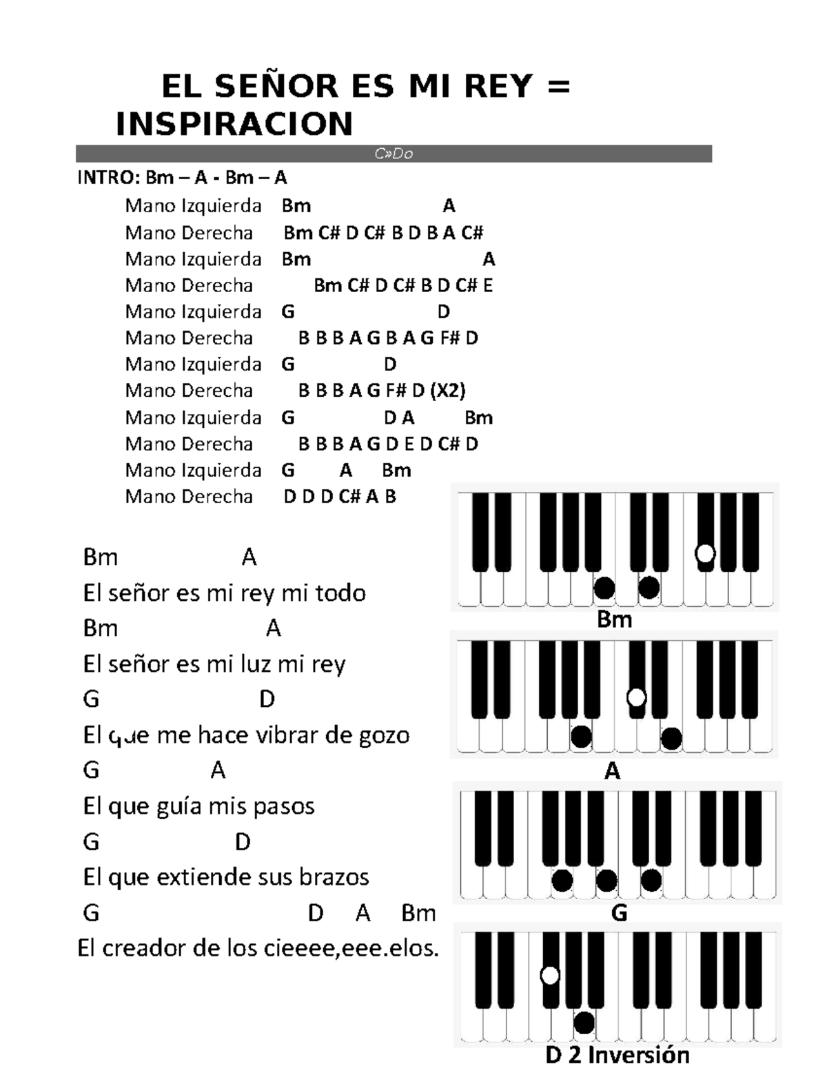 EL Señor ES MI REY - EL SEÑOR ES MI REY = INSPIRACION C»Do INTRO: Bm ...