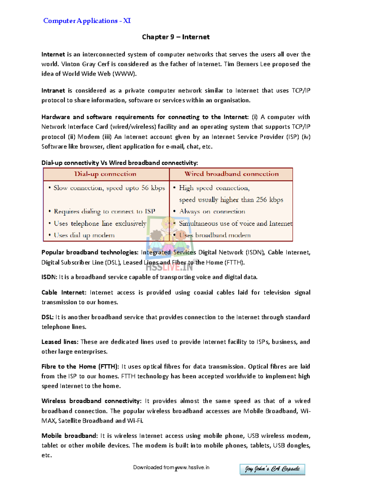 12990 - Chapter 3 - Chapter 9 – Internet Internet is an interconnected system of computer ...