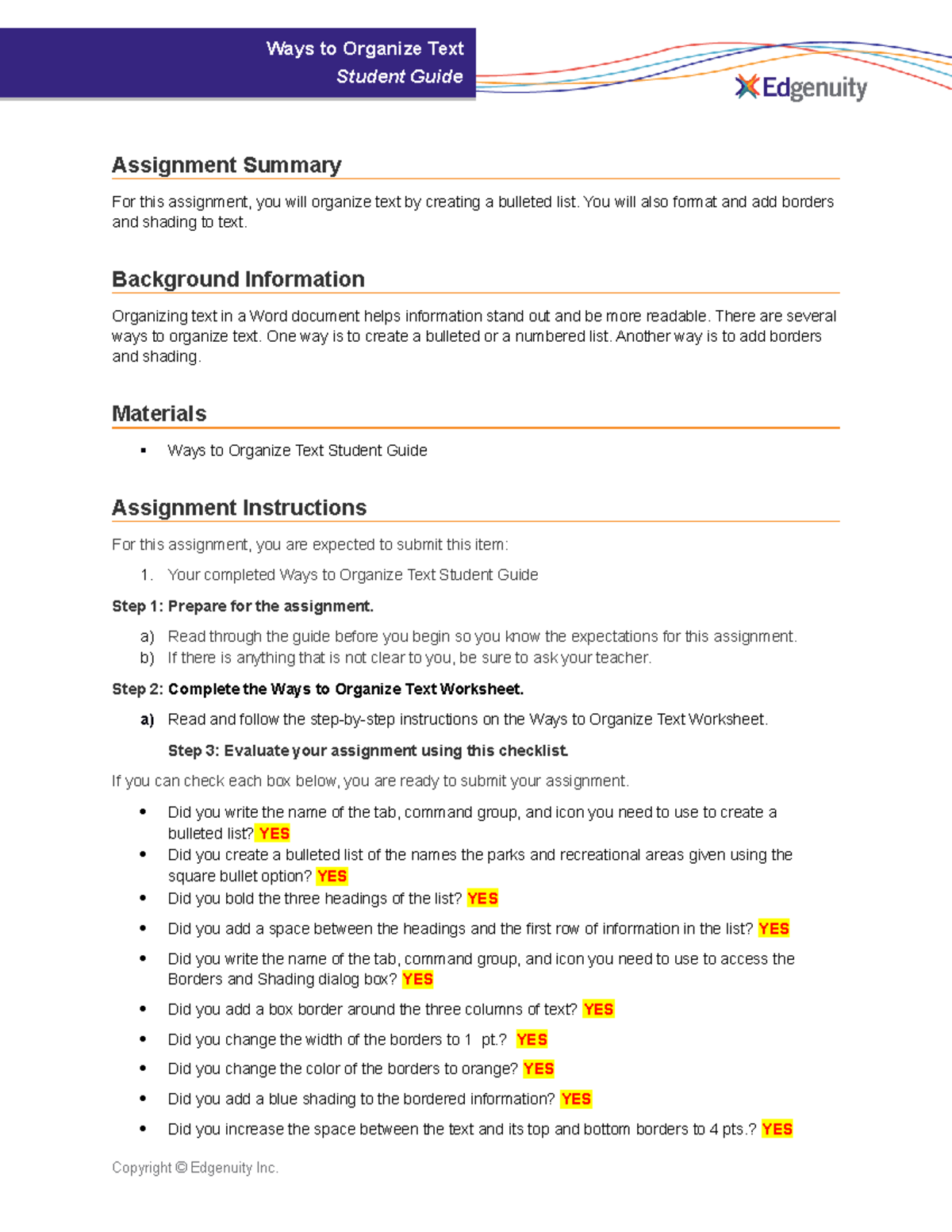 Hands-on Assignment-Ways to Organize Text-Student Guide - Assignment Summary For this assignment ...