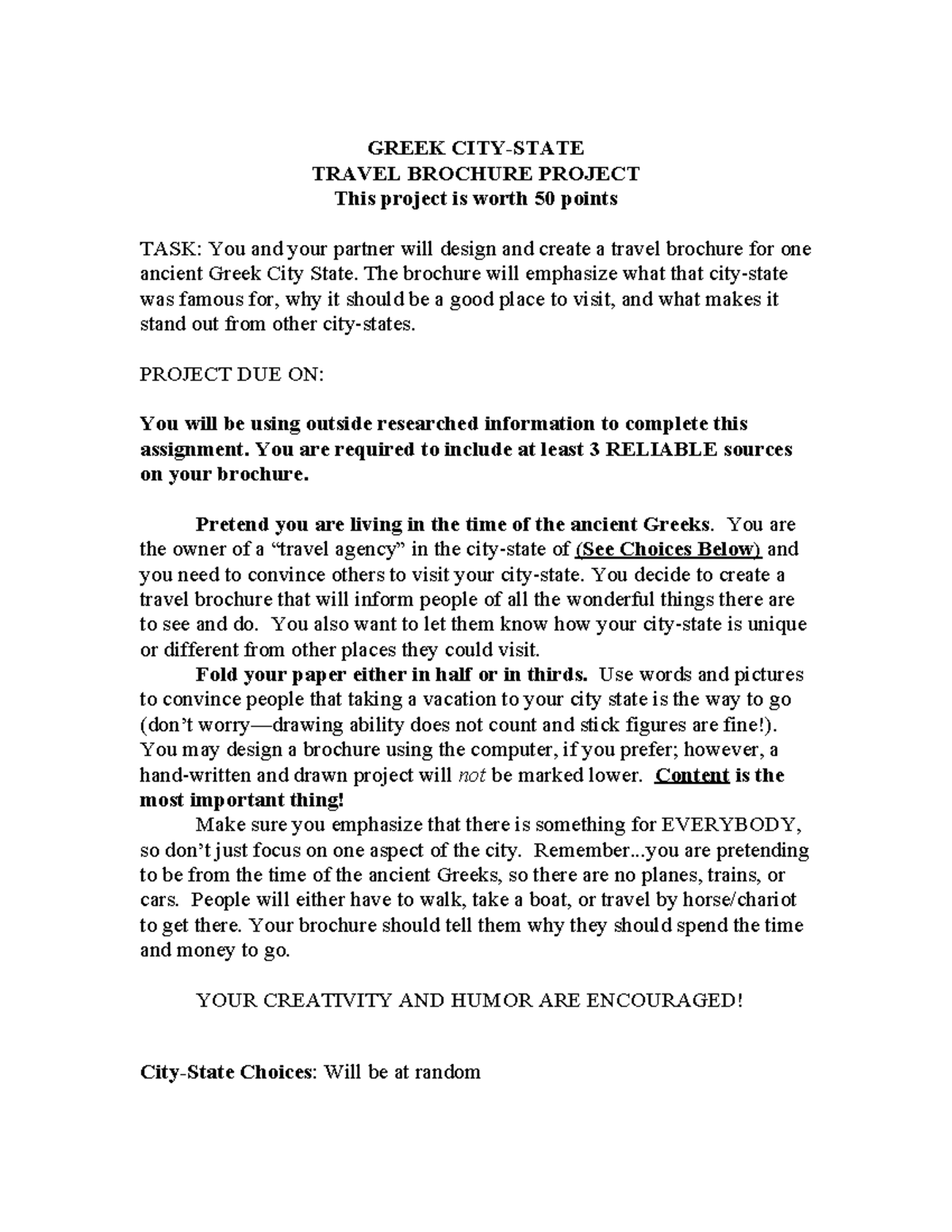 Greek Polis Brochure Project - GREEK CITY-STATE TRAVEL BROCHURE PROJECT ...