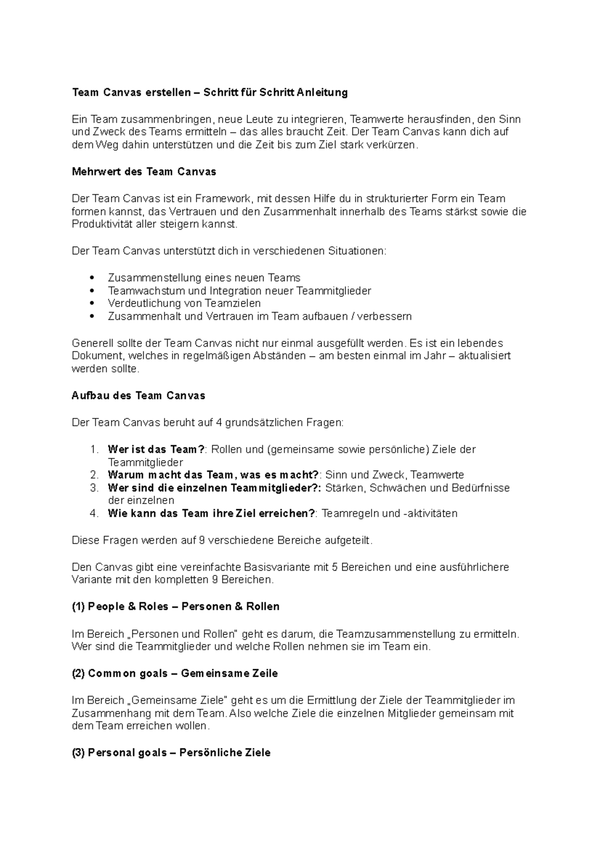 Anleitung für Erstellung eines Team Canvas - Team Canvas erstellen – Schritt für Schritt ...