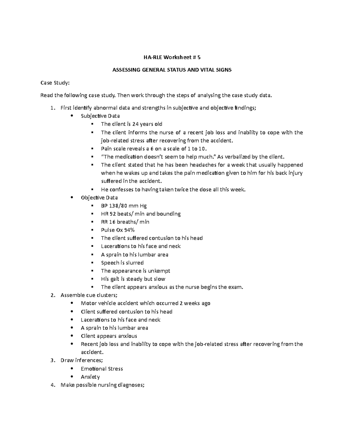 Assessing General Status and Vital Signs (CASE Study) Health Assessment ...
