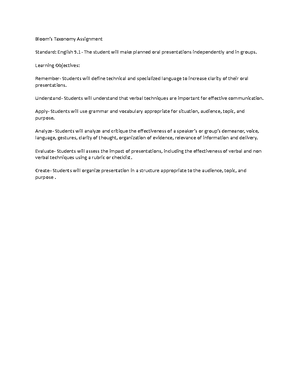 Bloom’s Taxonomy Assignment - Bloom’s Taxonomy Assignment Part Two ...