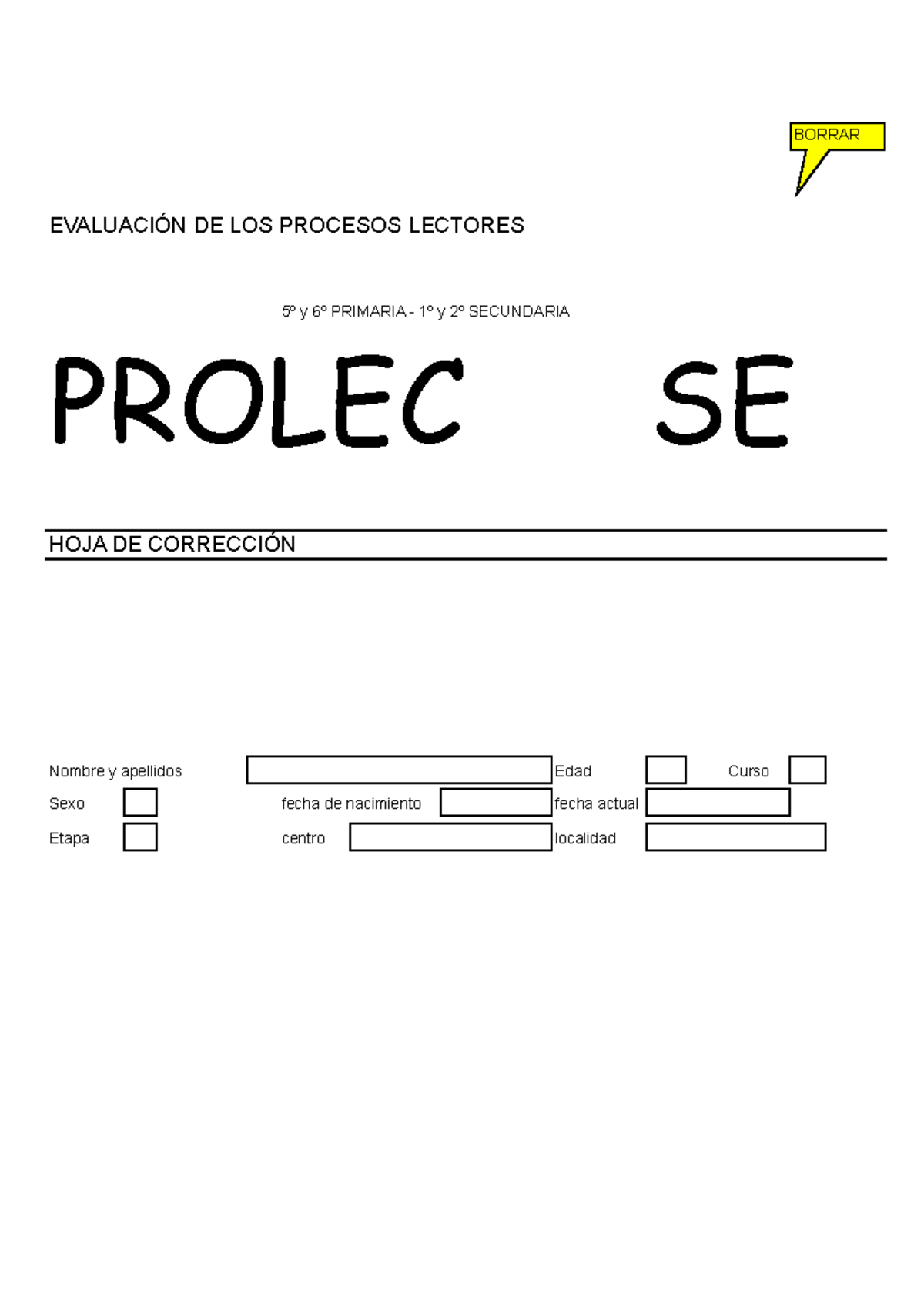 Correccion PDF - EVALUACIÓN DE LOS PROCESOS LECTORES 5º y 6º PRIMARIA - 1º y 2º SECUNDARIA ...