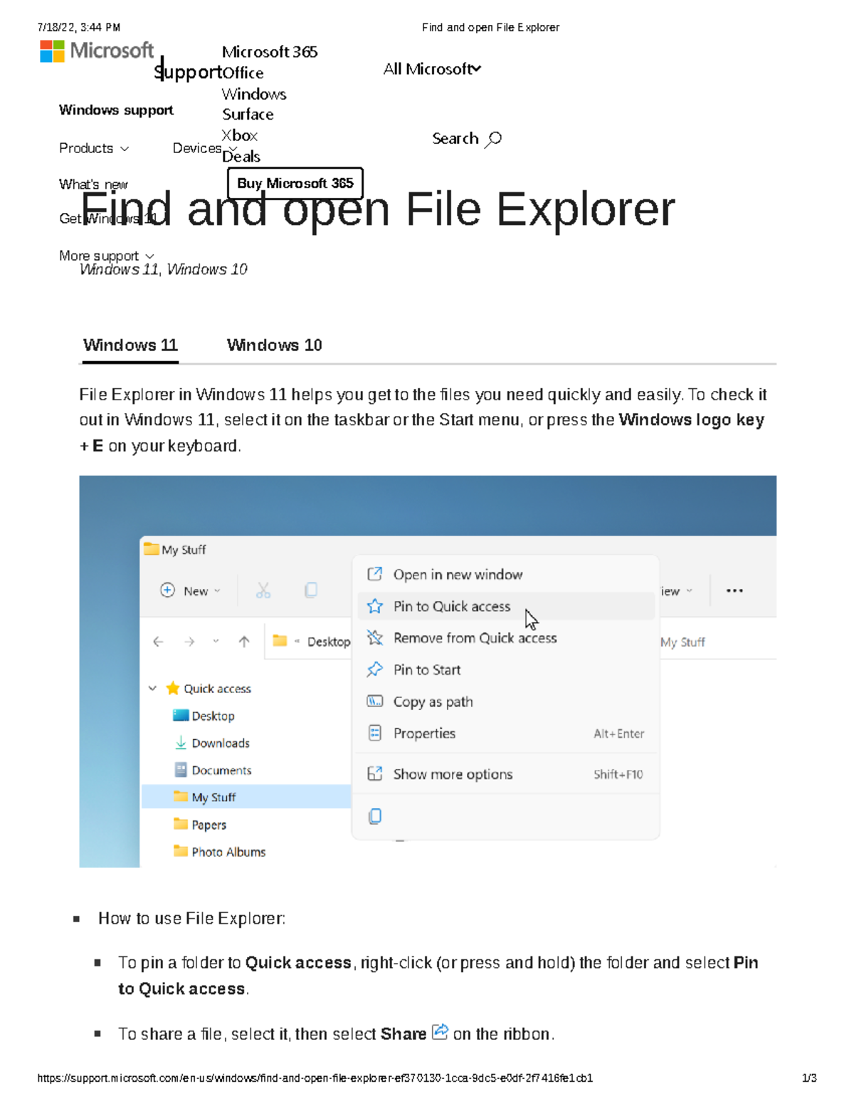 Find and open File Explorer - 7/18/22, 3:44 PM Find and open File ...