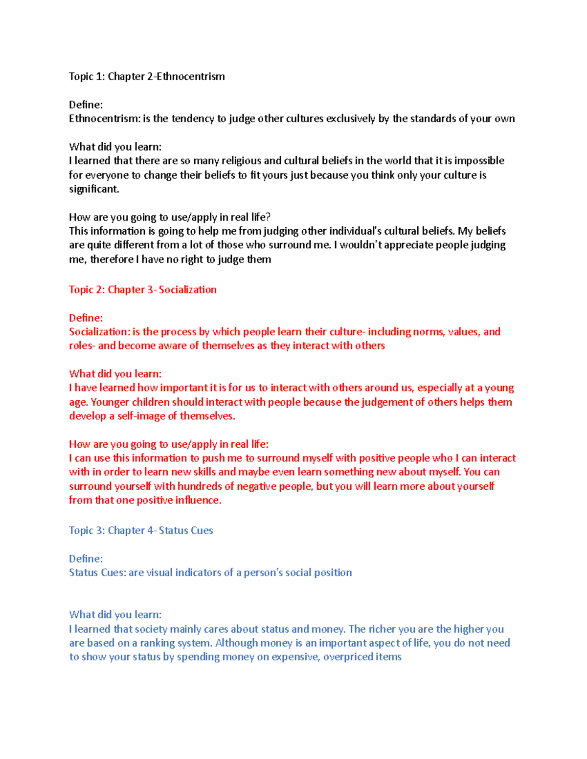 Final 2019, questions and answers - Topic 1: Chapter 2-Ethnocentrism ...