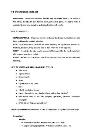 Sports Writing ORIG - THE SPORTS NEWS COVERAGE OBJECTIVE: To make fans ...