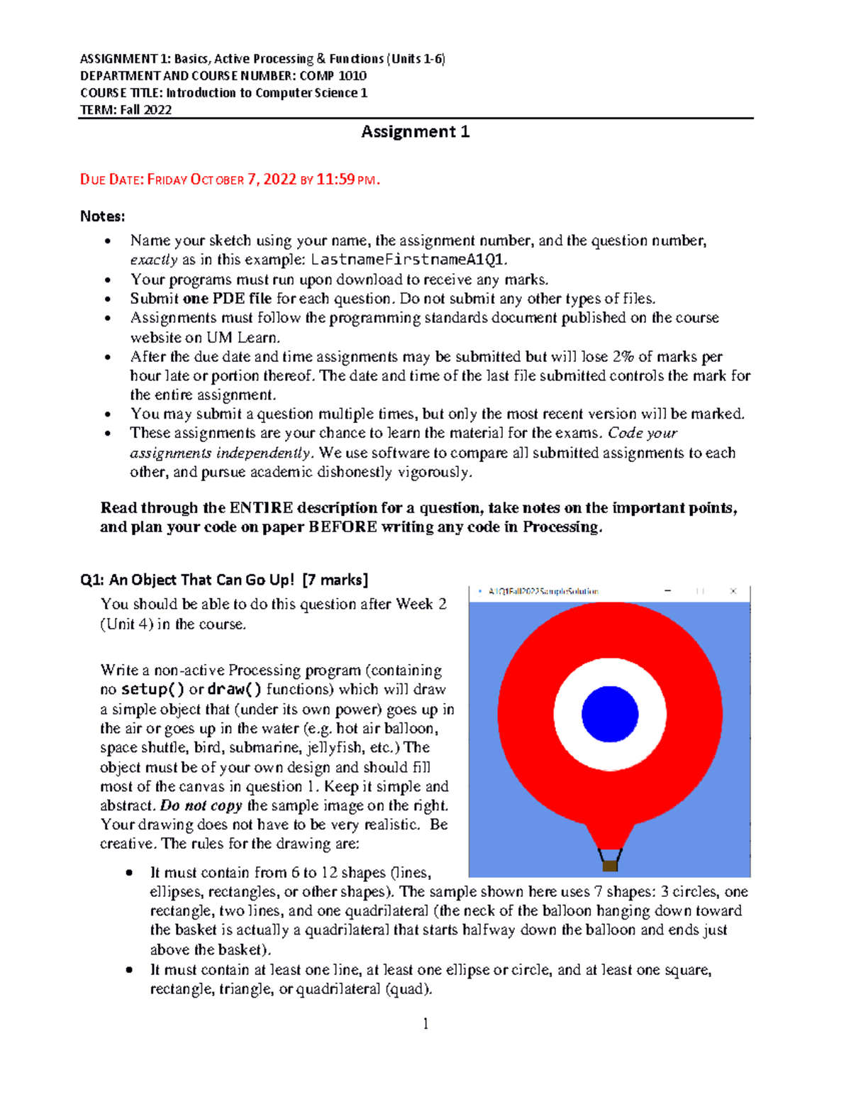 Assignment 1-COMP1010 - ASSIGNMENT 1: Basics, Active Processing & Functions (Units 1-6) - Studocu