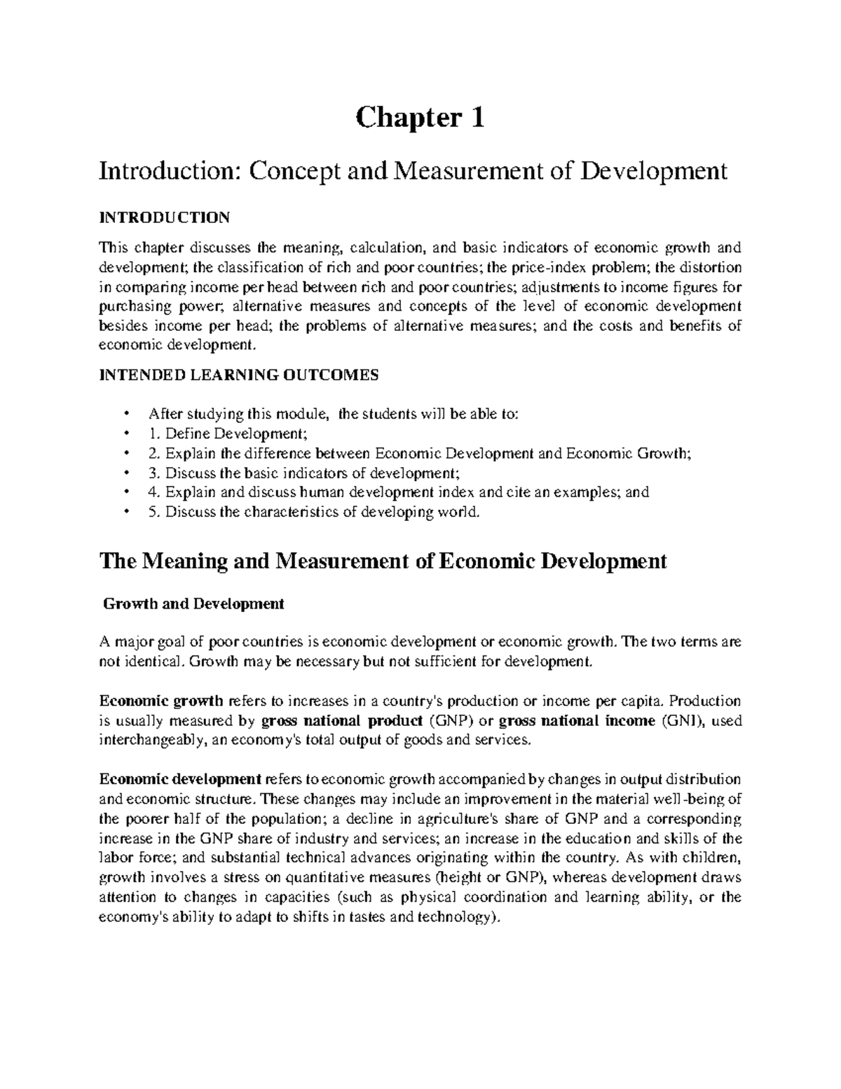 Econdev-CHAP1 - Economic Development Chapter 1 - Chapter 1 Introduction ...