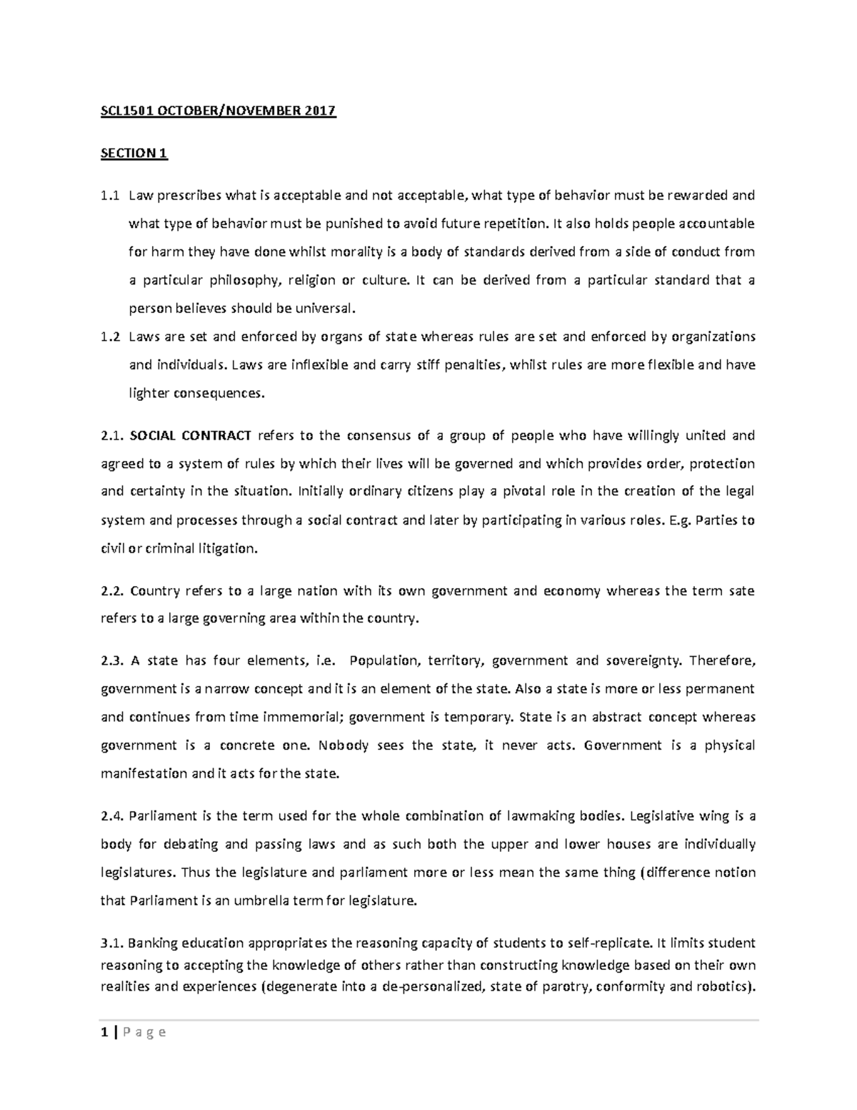 SCL1501 October EXAM PACK - SCL1501 OCTOBER/NOVEMBER 2017 SECTION 1 1 ...