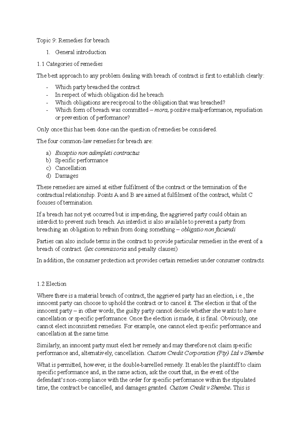 Topic 9 Remedies In Depth Summaries Based Off The Book And Lecture Slides Topic 9 Remedies