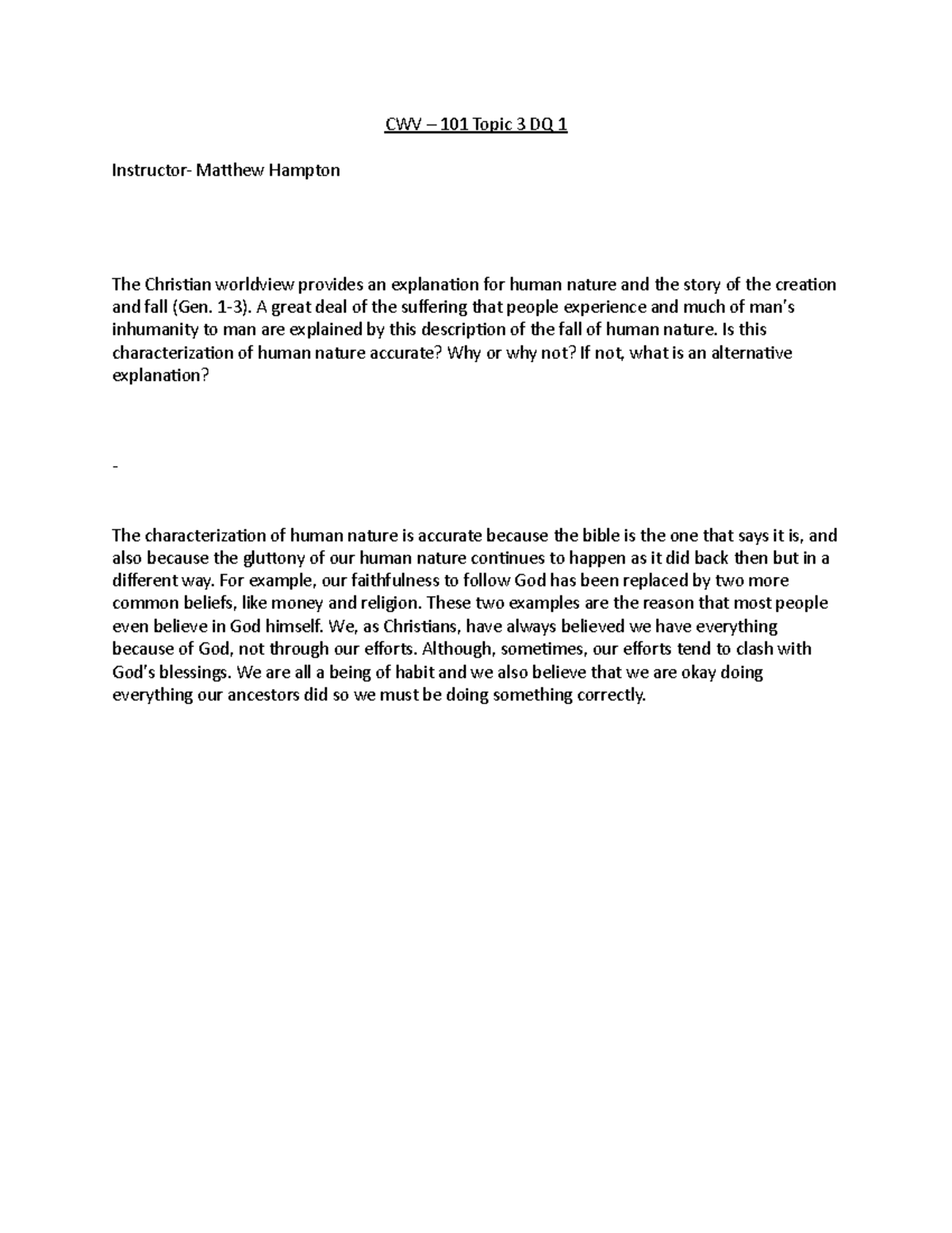 CWV 101 Topic 3 Discussion Question 1 - CWV – 101 Topic 3 DQ 1 ...