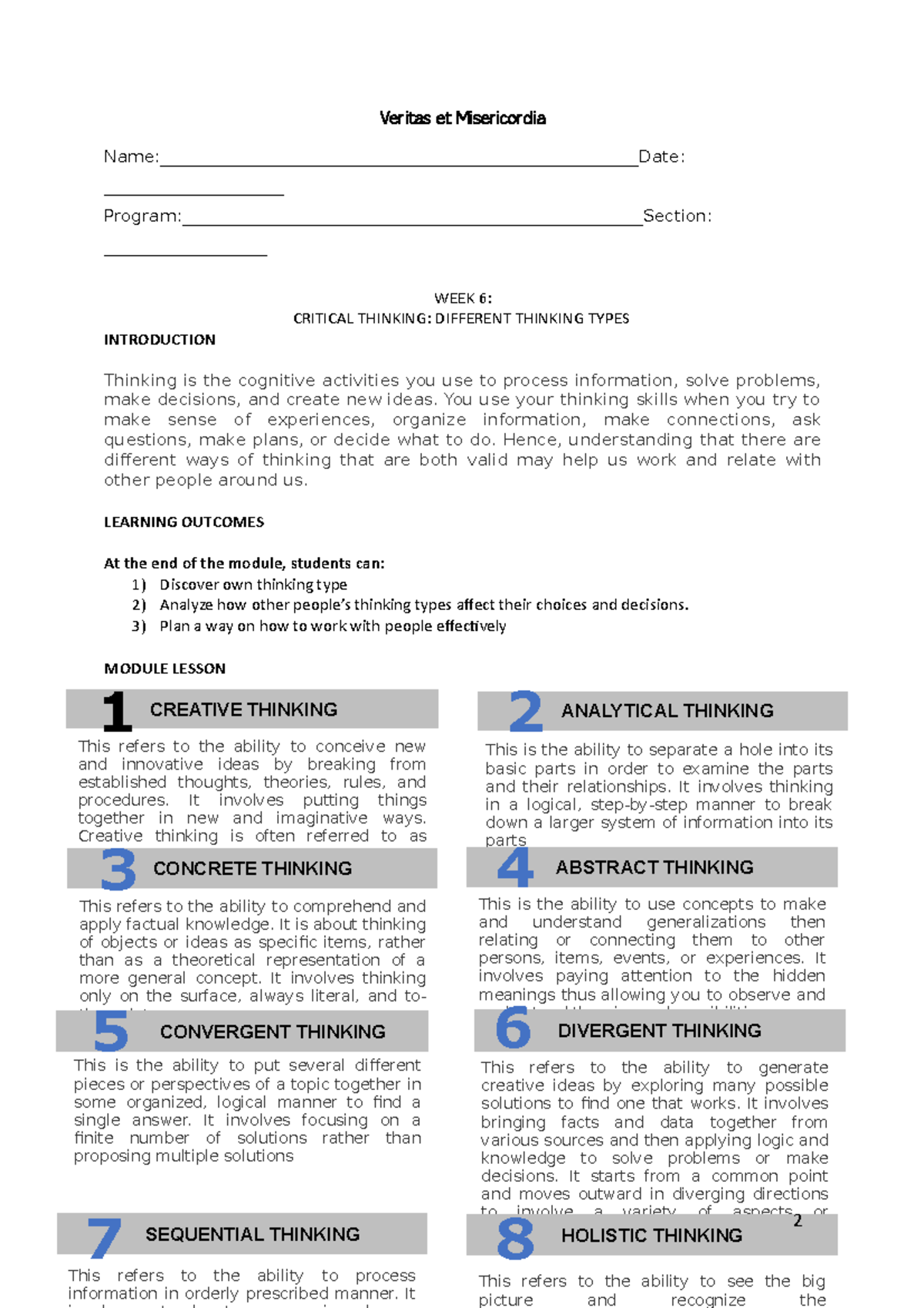 Midterm Activities - answers - Veritas et Misericordia - Studocu
