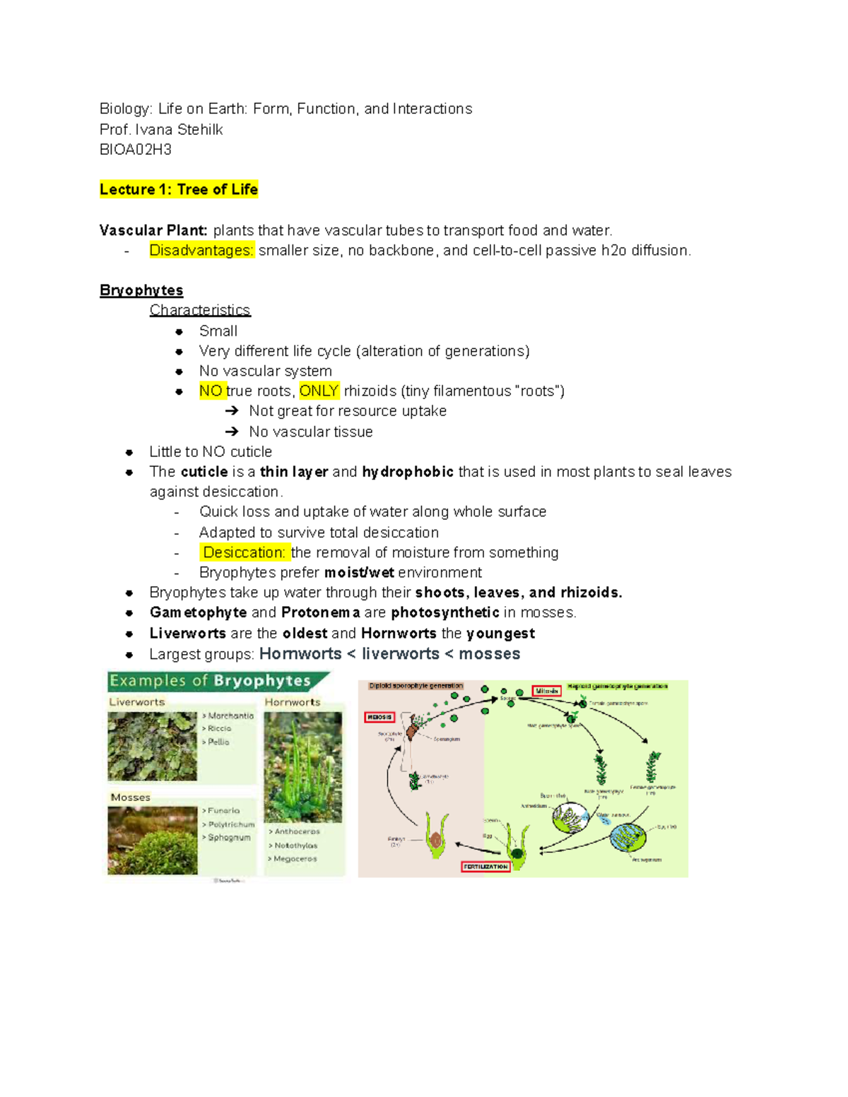 BIOA02H3 Week 1 + lecture 4 Notes - Biology: Life on Earth: Form ...