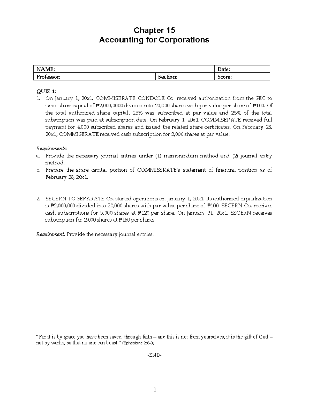 Pdfcoffee - Practice materials on accounting for corporation - Chapter ...