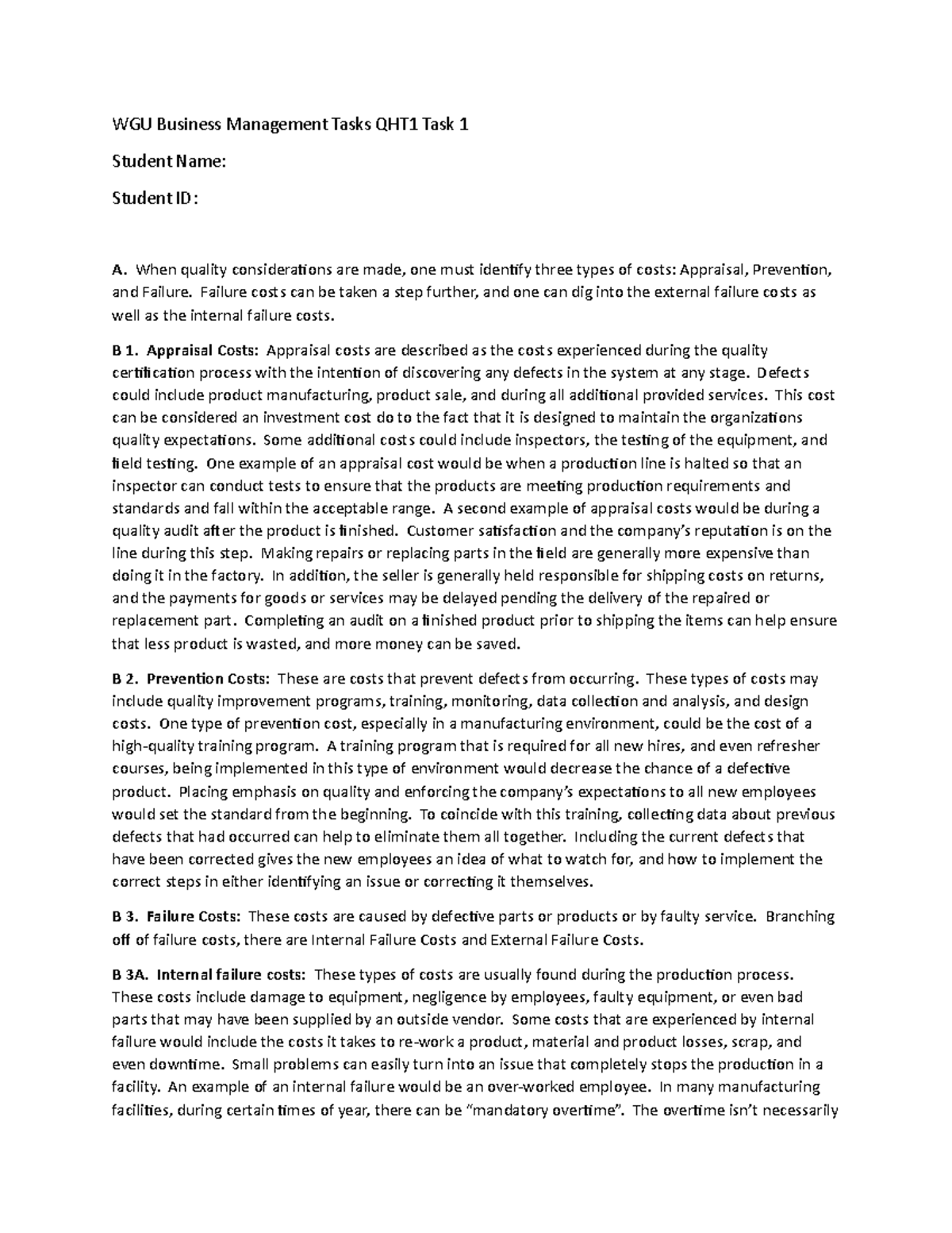 QHT1 Task 1 assessment guide, passed first attempt. - WGU Business ...