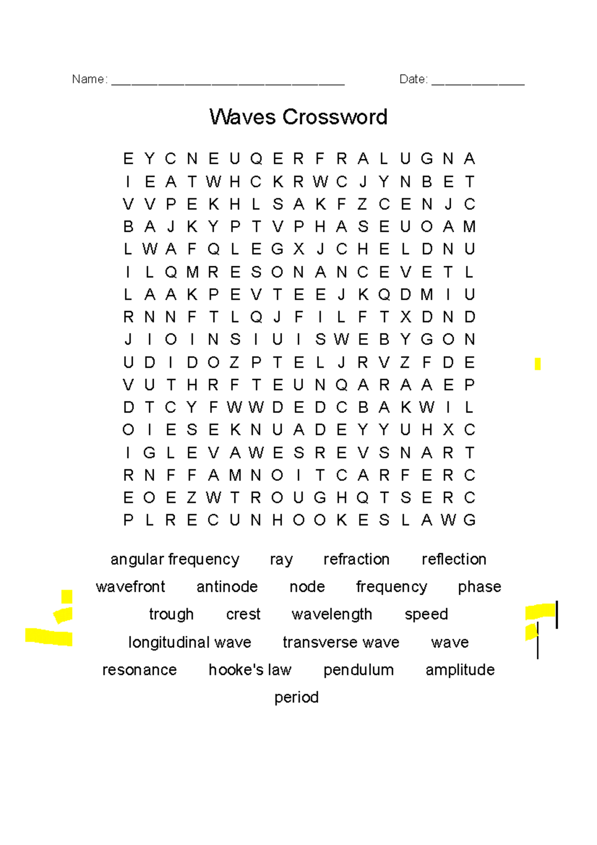 Waves Word Search - they are right - Name: ___________________________________ Date ...