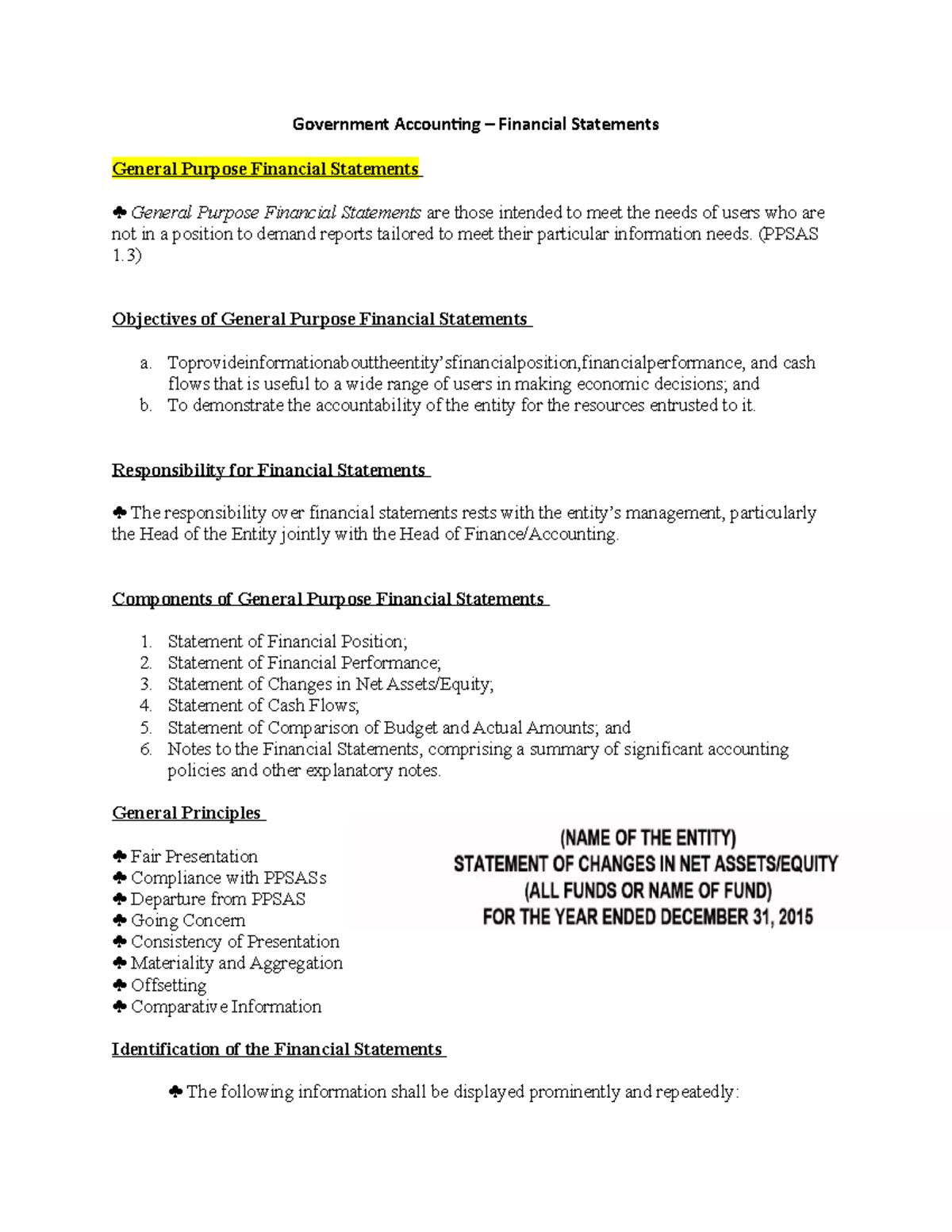General Purpose Financial Statements - (PPSAS 1) Objectives of General ...