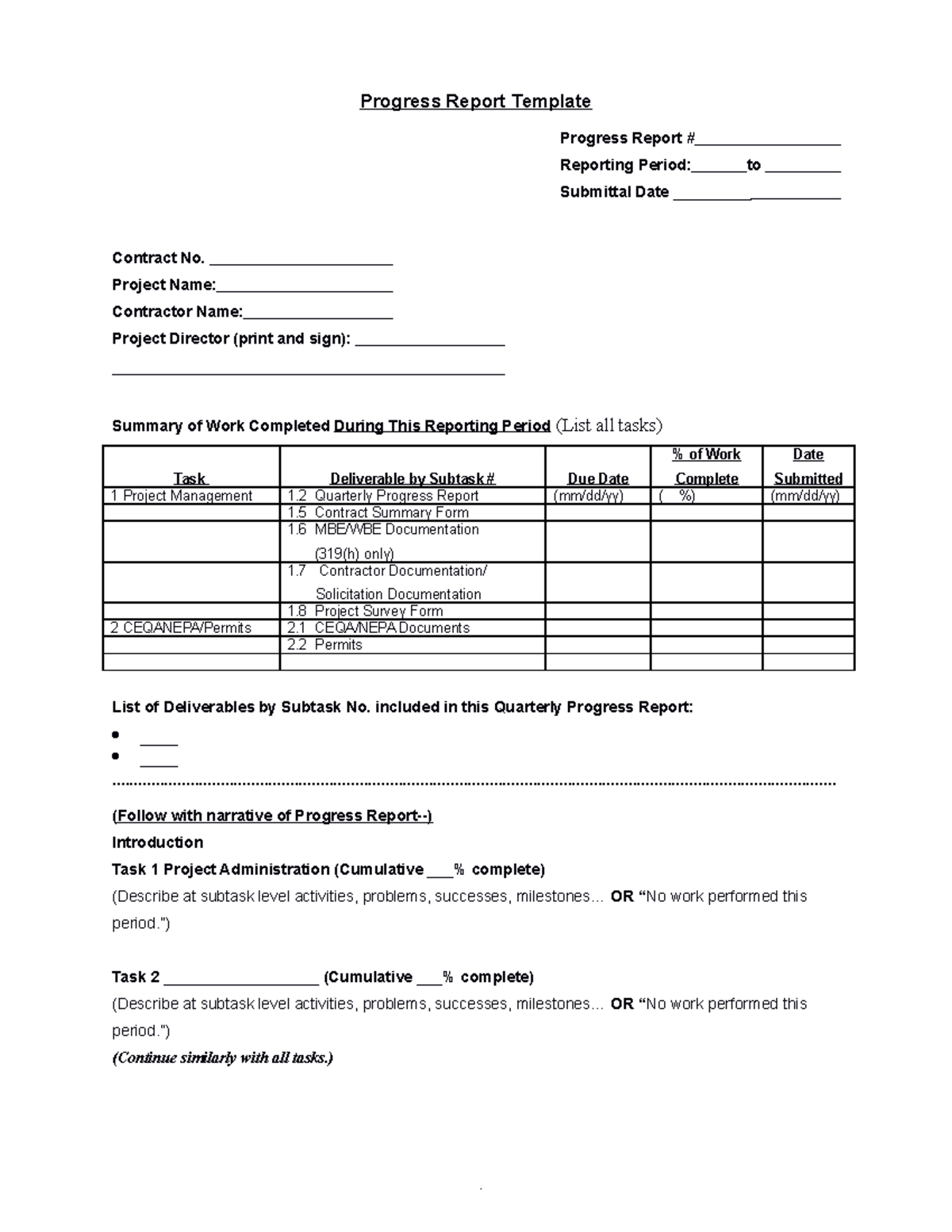Progress - template - Progress Report Template Progress Report ...