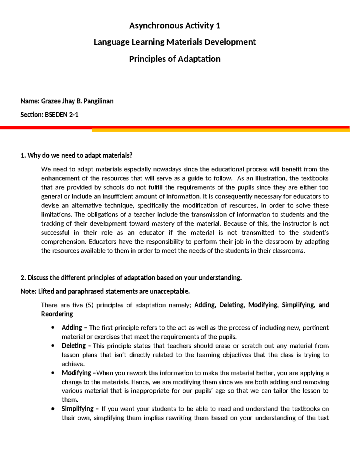 Grazee - Bskajsushwh - Asynchronous Activity 1 Language Learning Materials Development ...