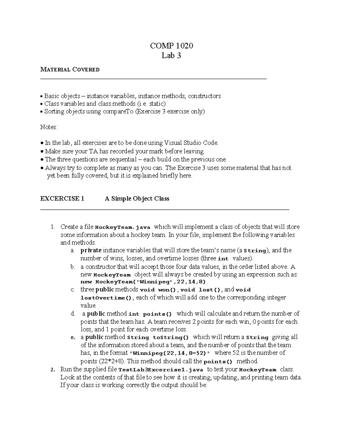 Lab 3-comp 1020 - COMP 1020 Lab 3 MATERIAL COVERED - Studocu