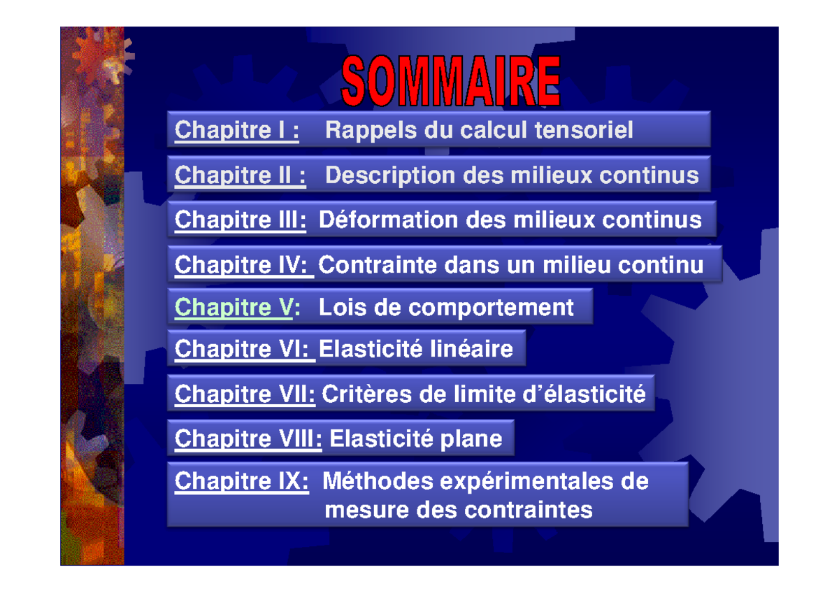 1- Sommaire - Mécanique des milieux continus MMC - Chapitre II ...