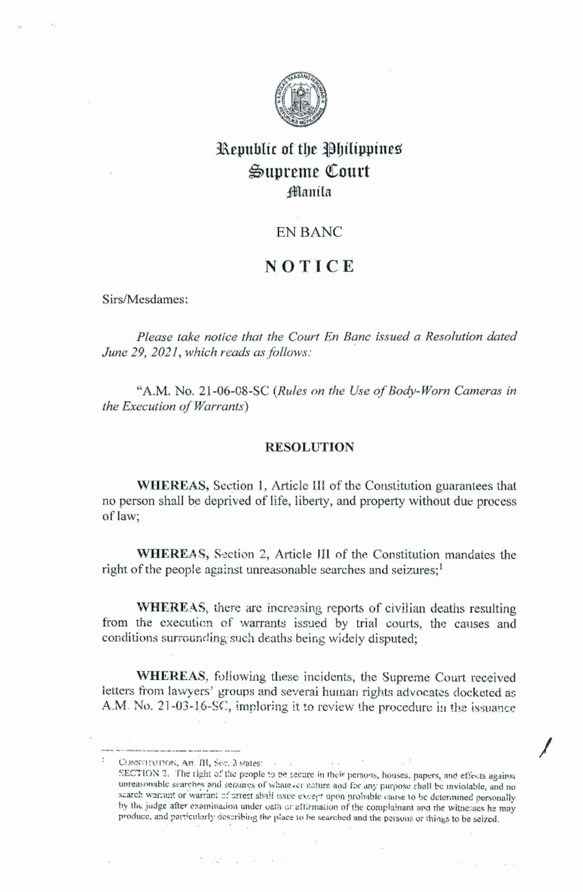 Edited Rules on the Use of Body-Worn Cameras in the Execution of ...